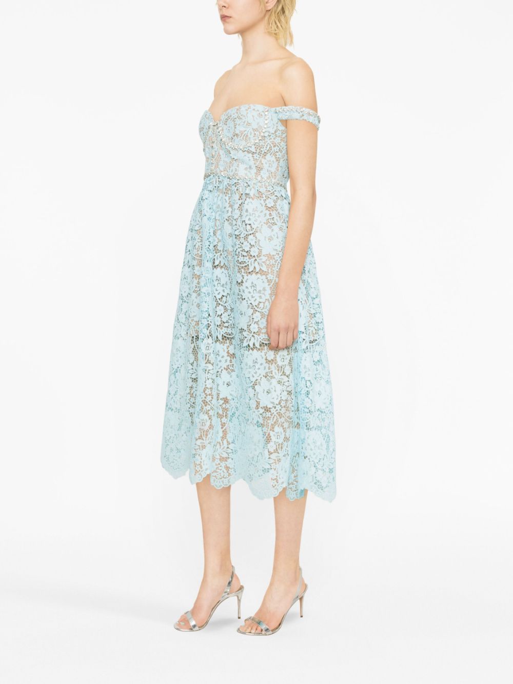 Self-Portrait Corded-Lace Off-Shoulder Dress - Blue - 34% Off | Editorialist