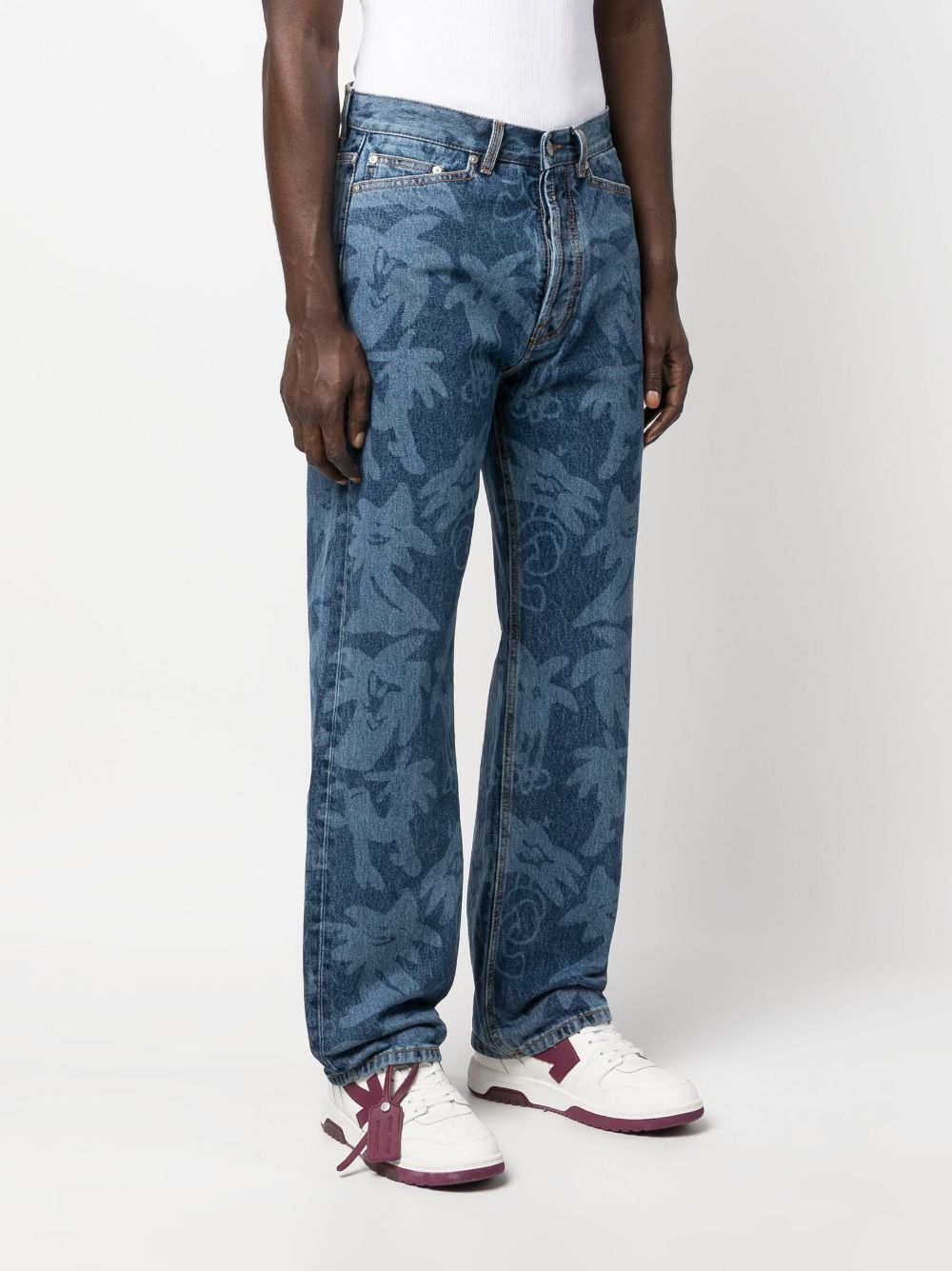 Palm Angels Palm Tree-Print Jeans In Blue | Editorialist