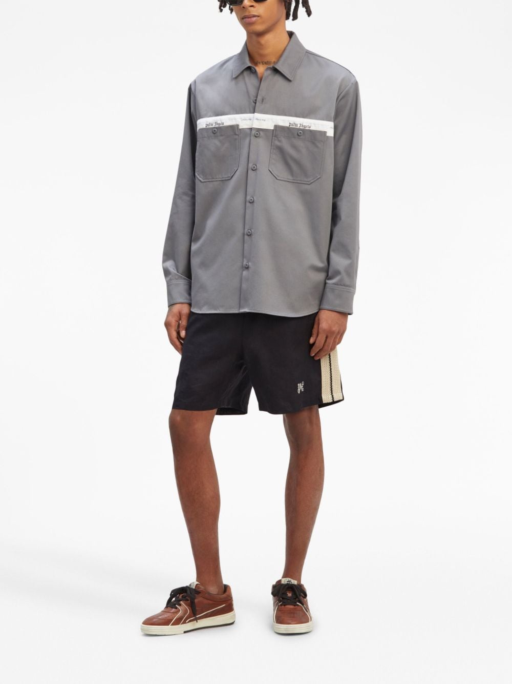 PALM ANGELS Palm Angels Monogram-Embroidered Striped Shorts