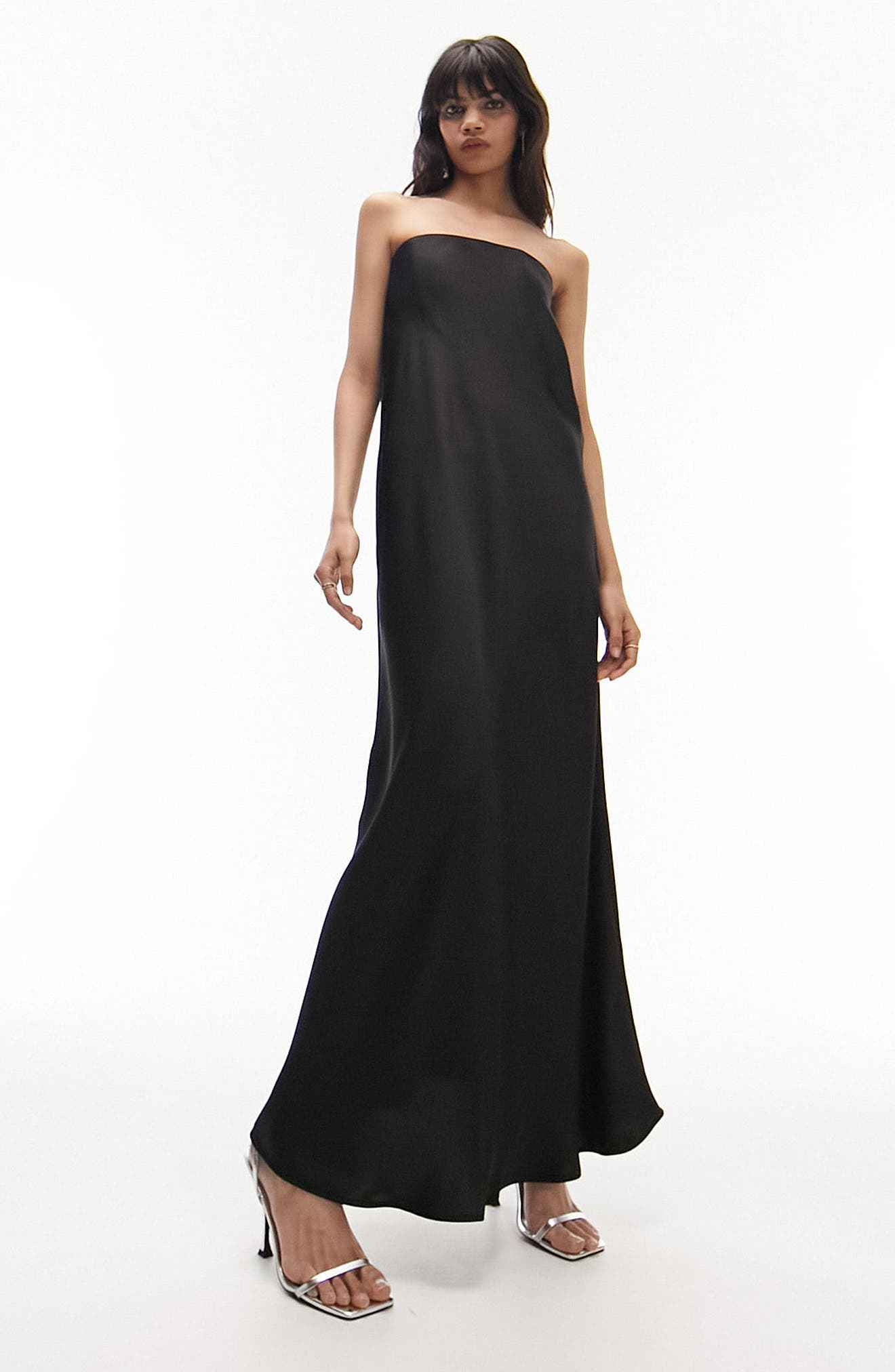 Topshop Strapless Satin Maxi Dress In Black - 40% Off | Editorialist, image size:1320x2024