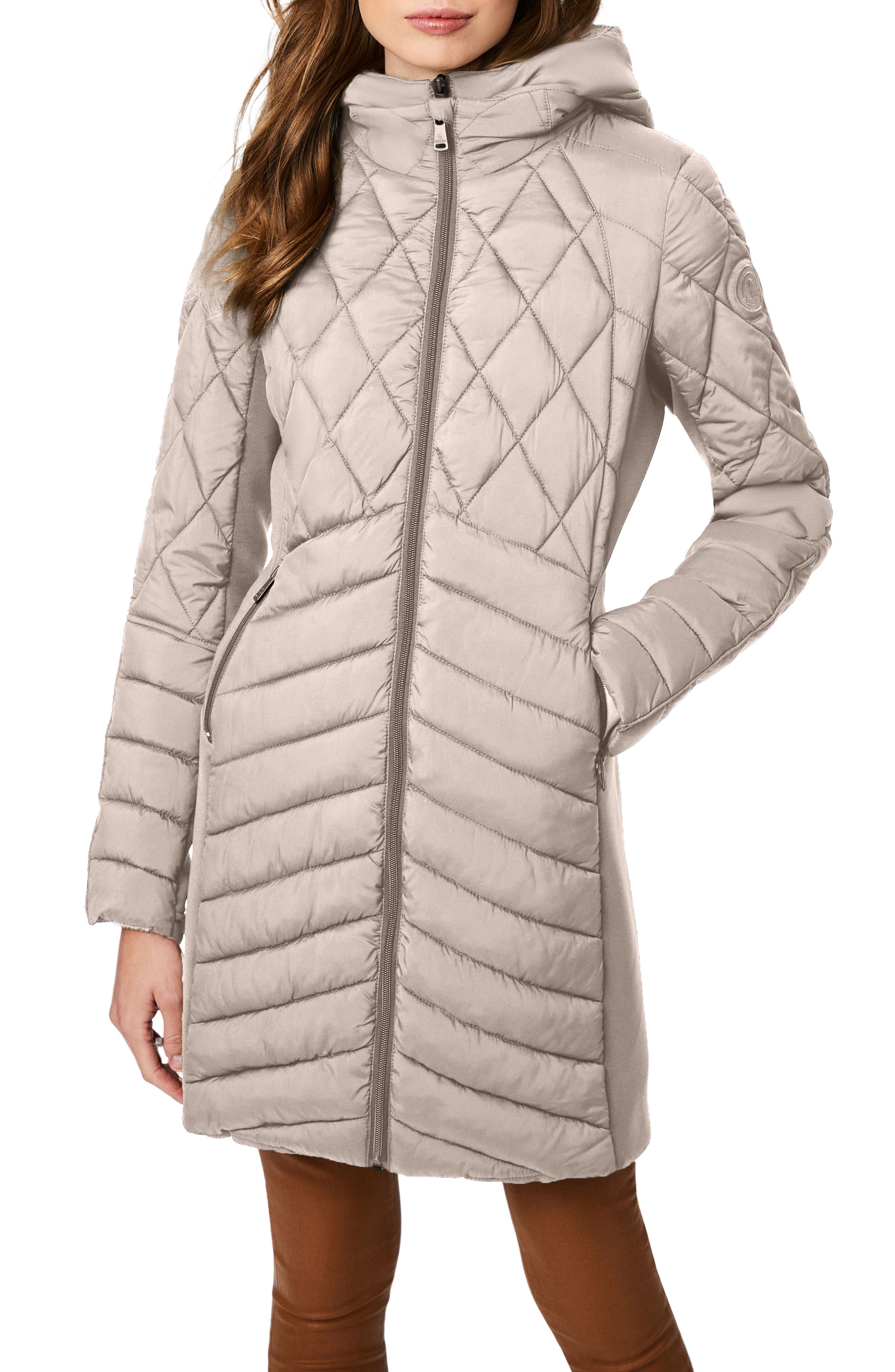 Bernardo Packable Mixed Media Water Resistant Quilted Puffer Coat  display picture 1