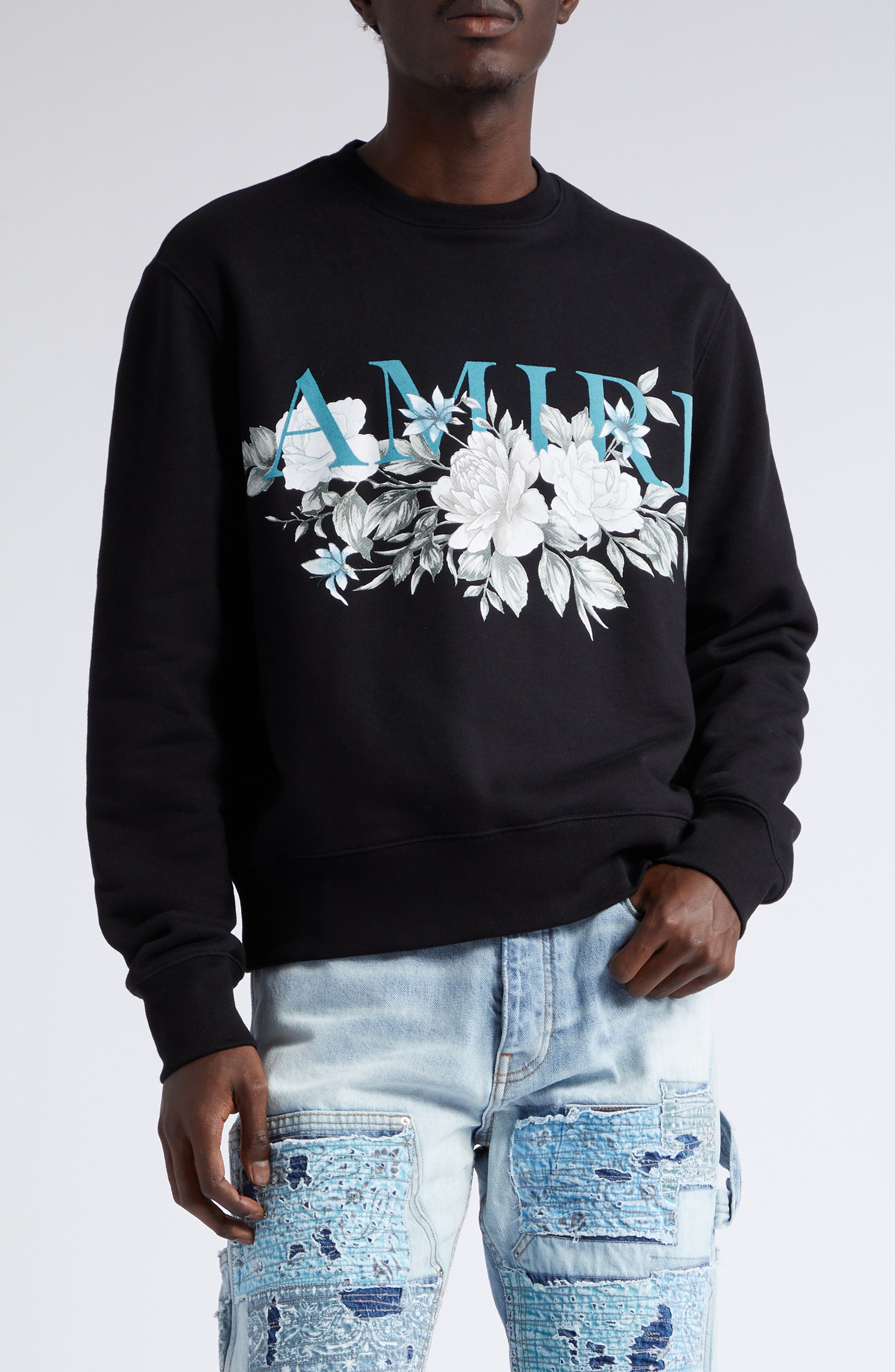 Amiri Floral Logo Graphic Sweatshirt In Black - 55% Off | Editorialist