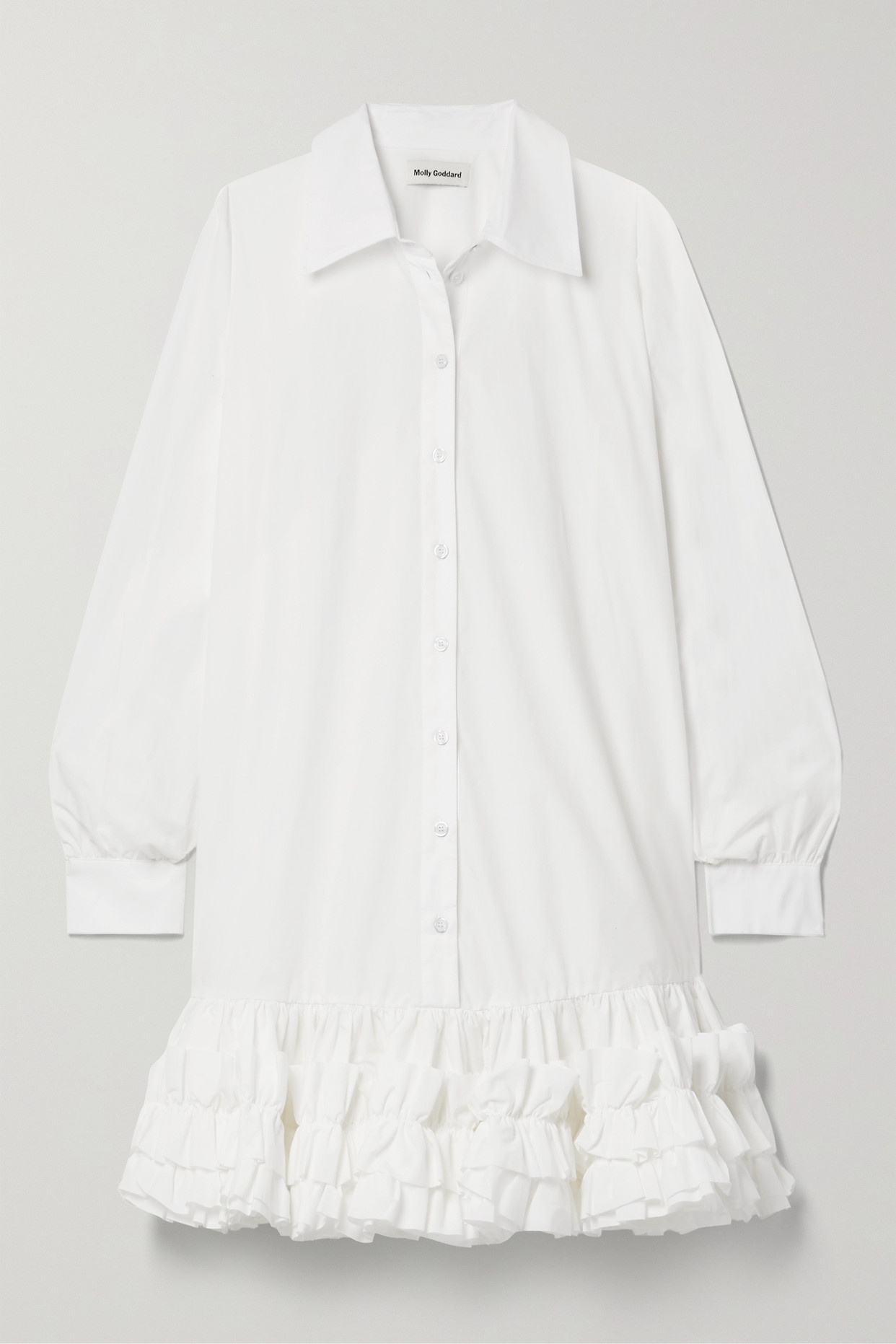 Molly Goddard Miley Ruffled Cotton Mini Shirt Dress In White - 50