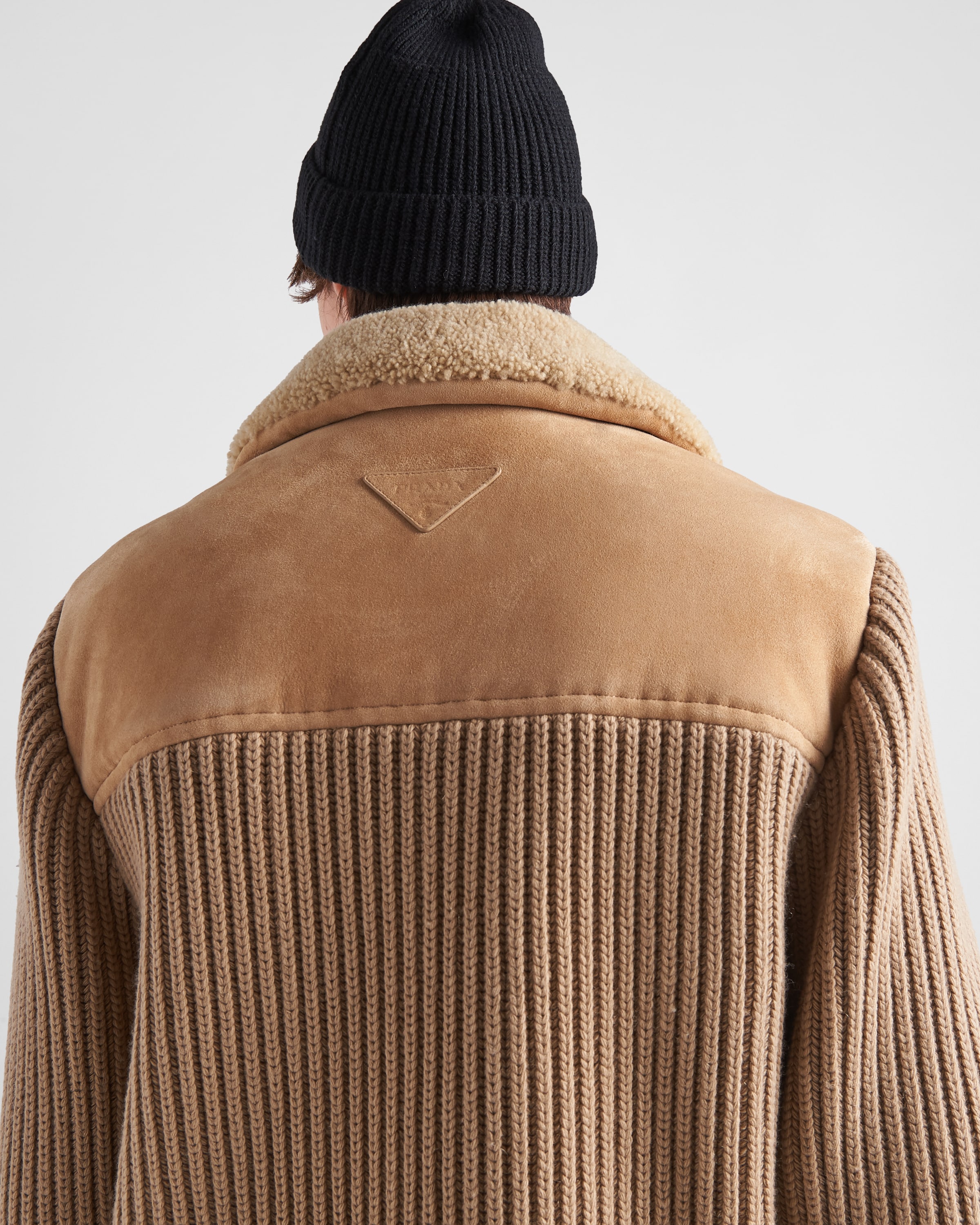 Prada Shearling And Knit Jacket - Camel/Camel | Editorialist