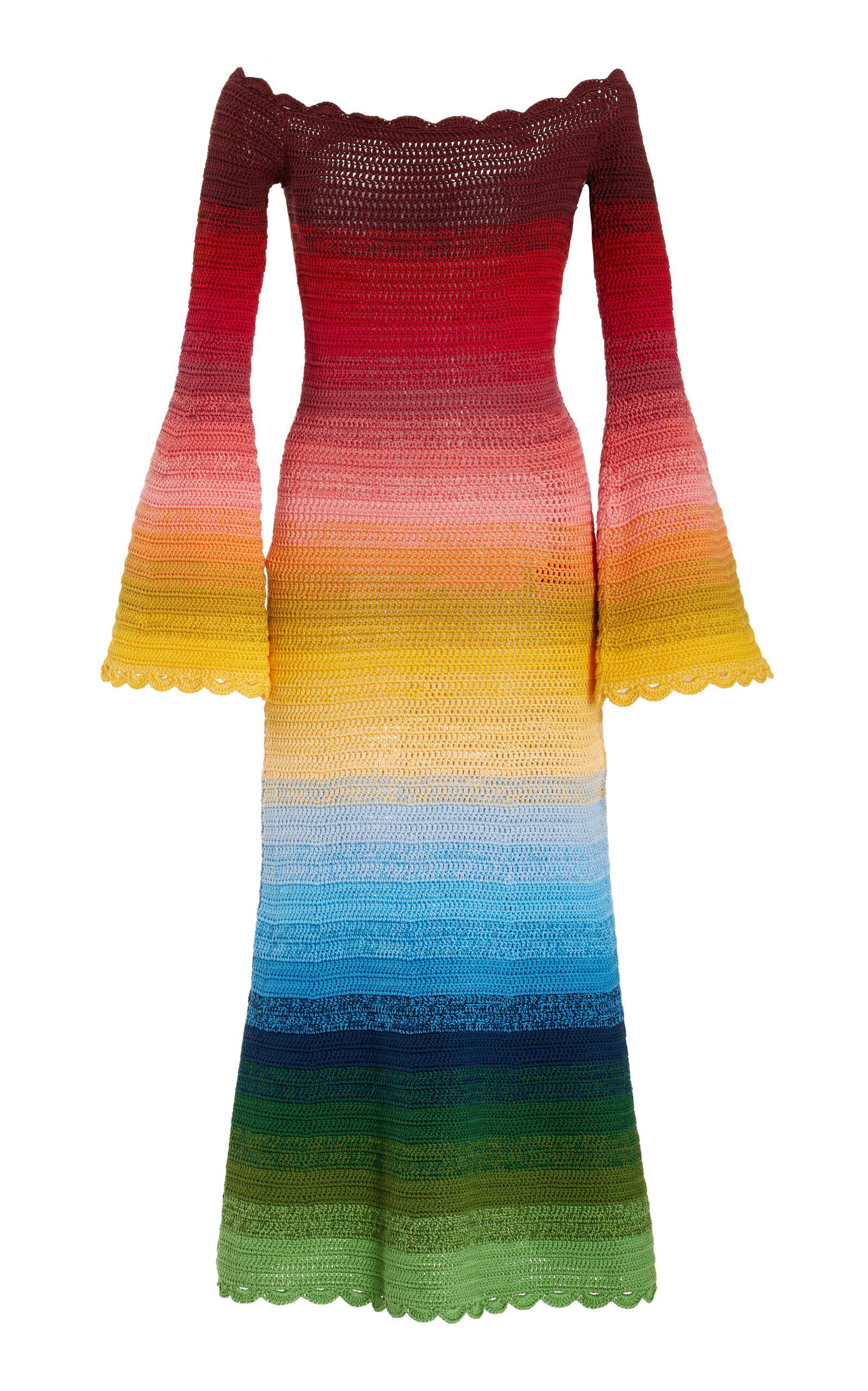 knitted rainbow dress Oscar De La Renta Rainbow-Ombre Crochet-Knit In Red - 50% Off purple formal dress
