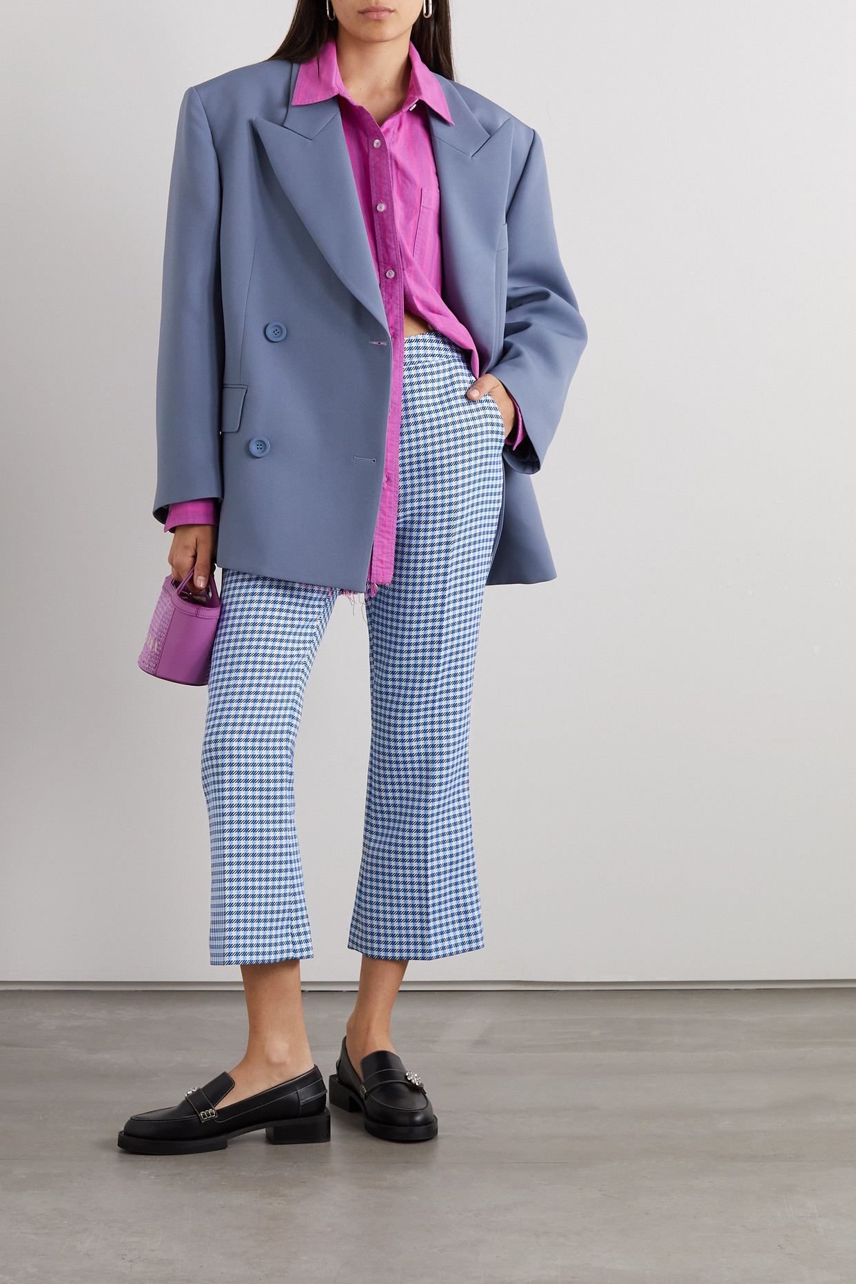 MARNI Cropped Gingham Woven Flared Trousers