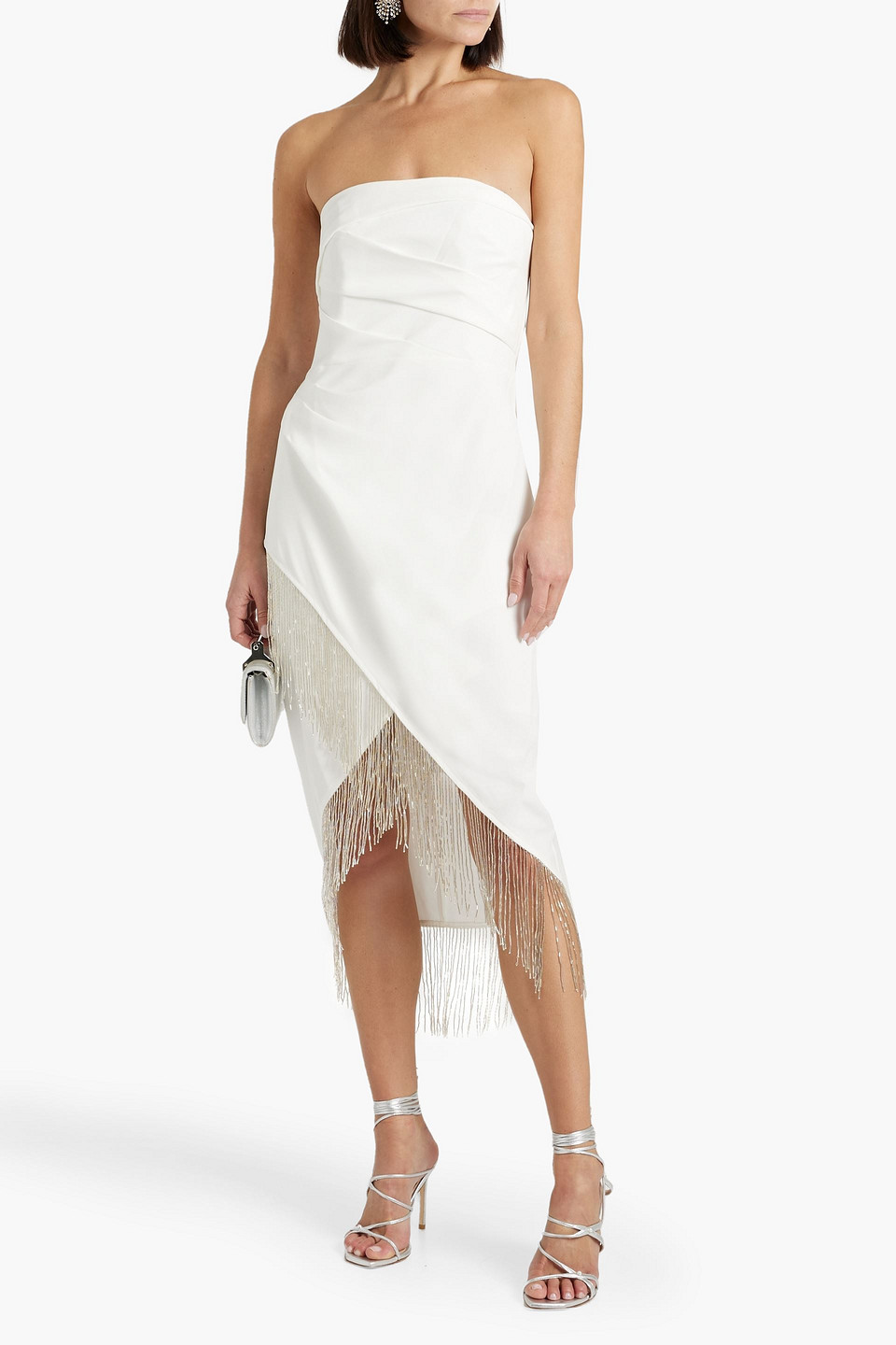 Marchesa Strapless Fringed Crepe Dress In Ivory - 80% Off | Editorialist