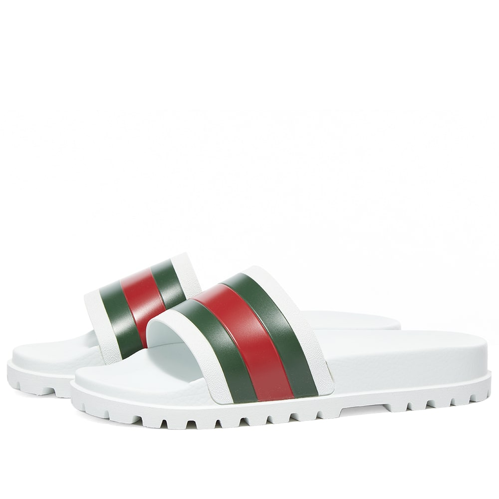 Gucci Pursuit Trek Web Rubber Slide In White - 70% Off  display picture 1