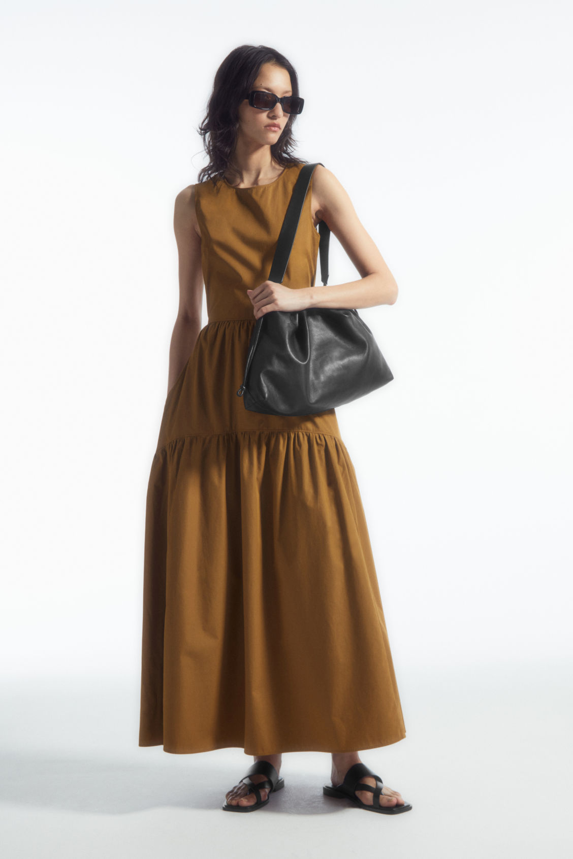 asymmetric black midi dress Black Asymmetrical Gold Ring Neck Midi Dress