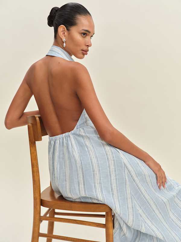 Reformation Tace Linen Dress In Slate Check - 70% Off | Editorialist