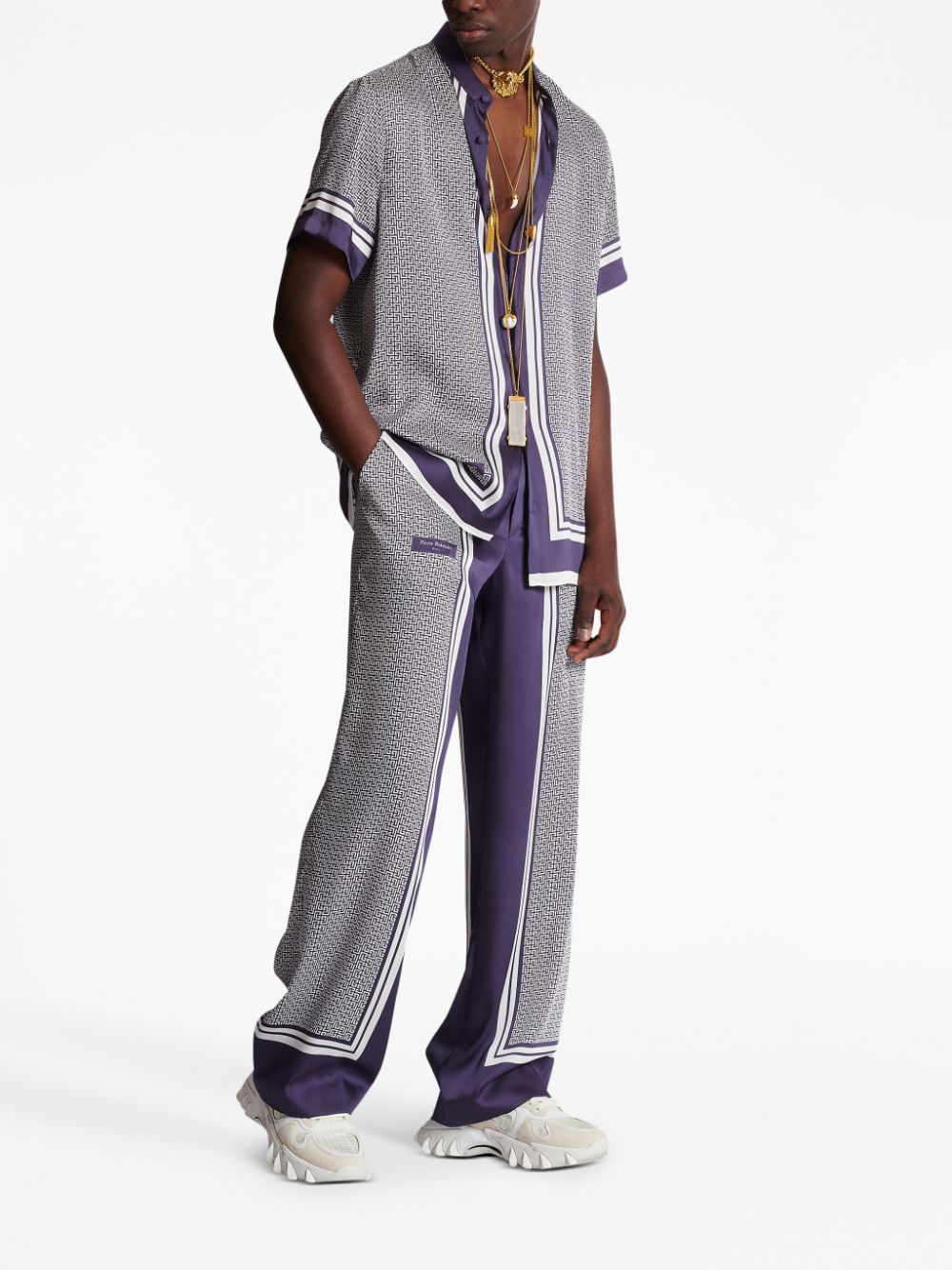 BALMAIN Balmain Vertical-Print Straight-Leg Trousers