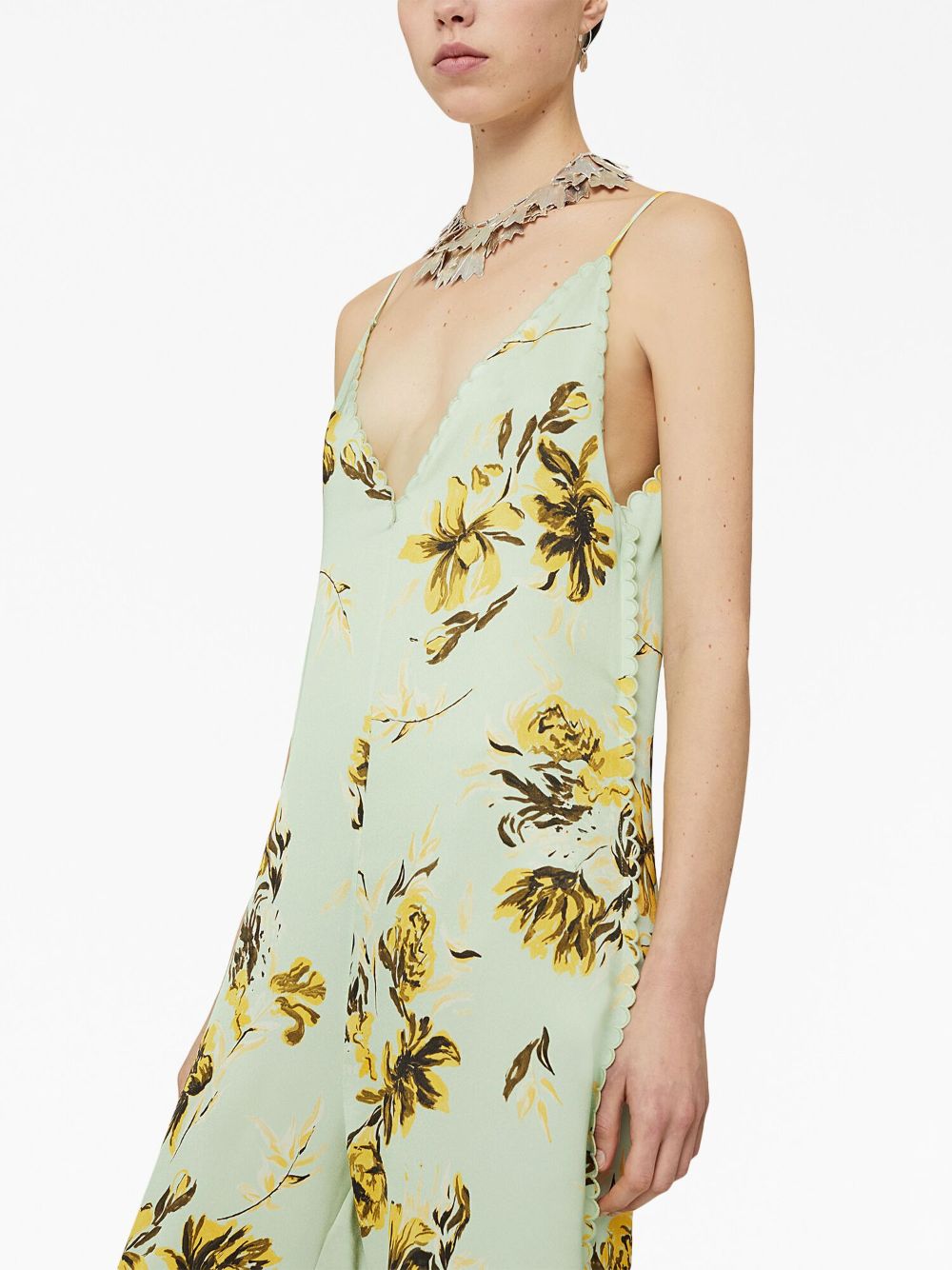 Jil Sander Floral-Print Sleeveless Jumpsuit - Green | Editorialist