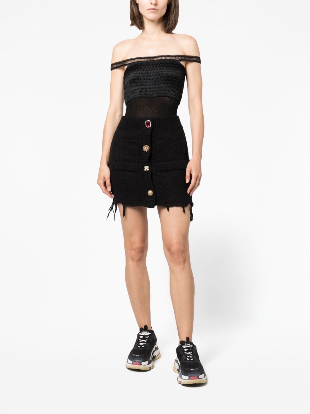 VETEMENTS Knitted Rhinestone-Embellished Miniskirt