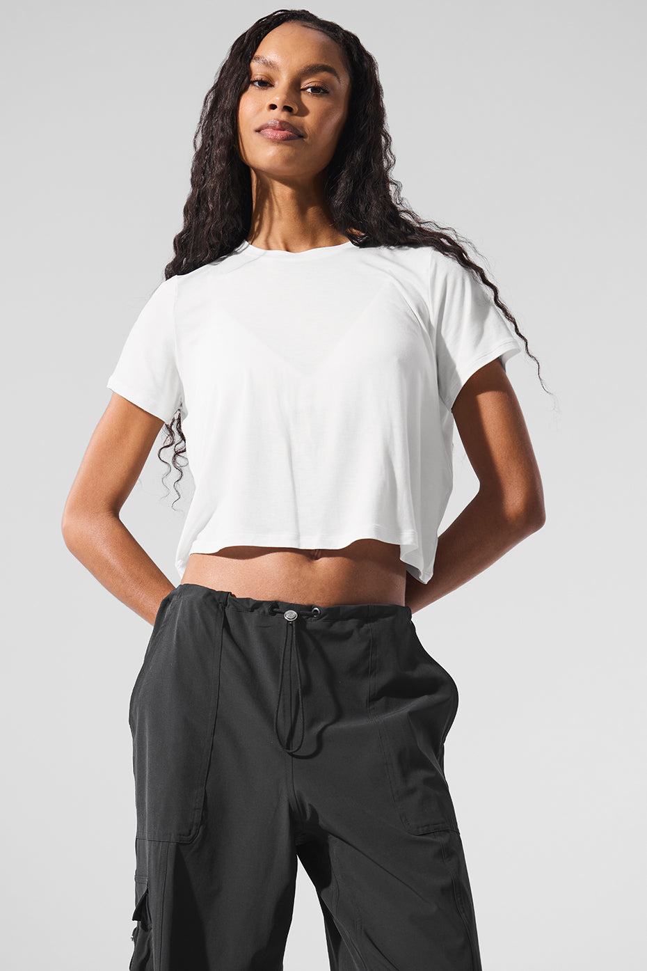 Alo Yoga Cropped Short Sleeve Top - White | Editorialist