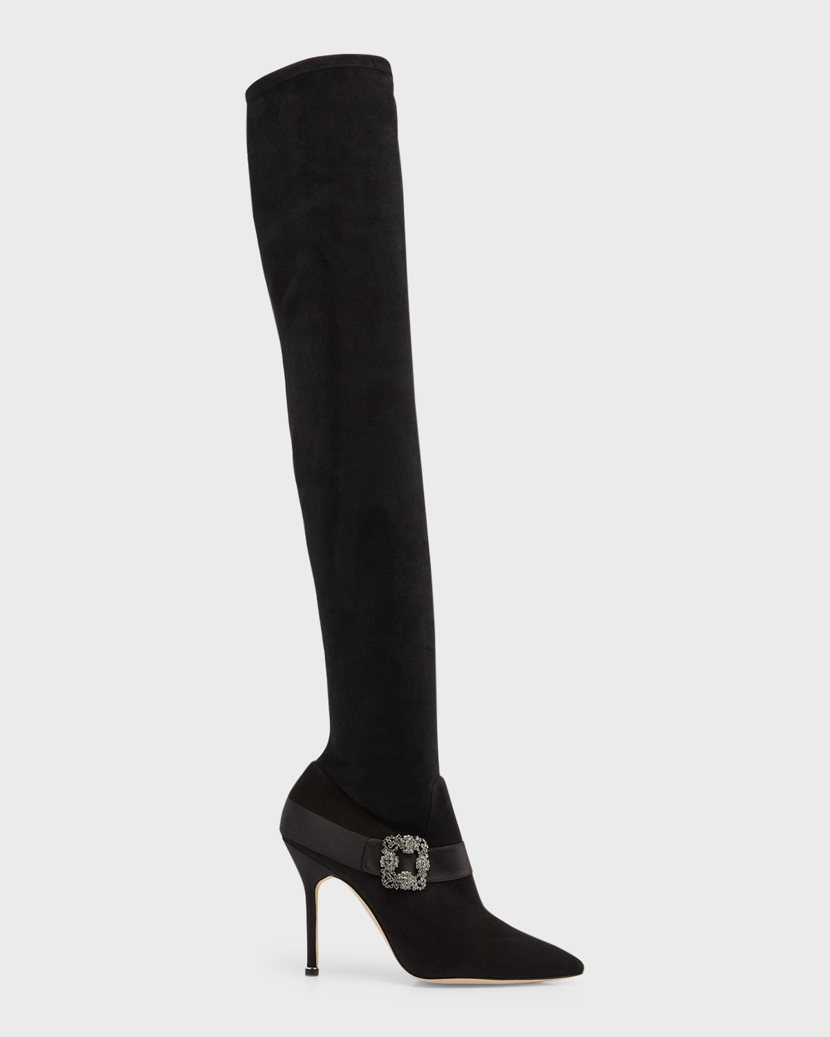 Bottes Manolo Blahnik PASCALREHI - Dentelle Extensible OTK - Noir - Tailles 38.5 & 39.5 - Neuf Avec Boîte