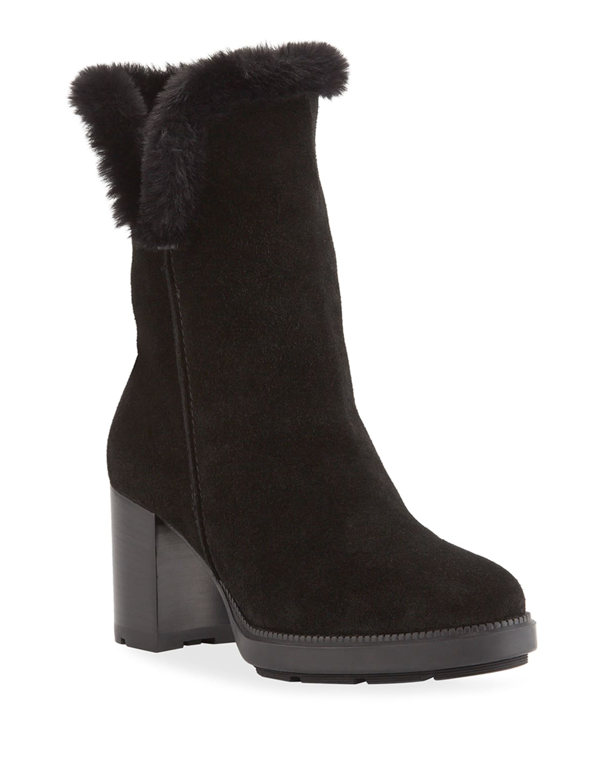 Aquatalia Ilisha Suede/Faux-Fur Booties Black Editorialist