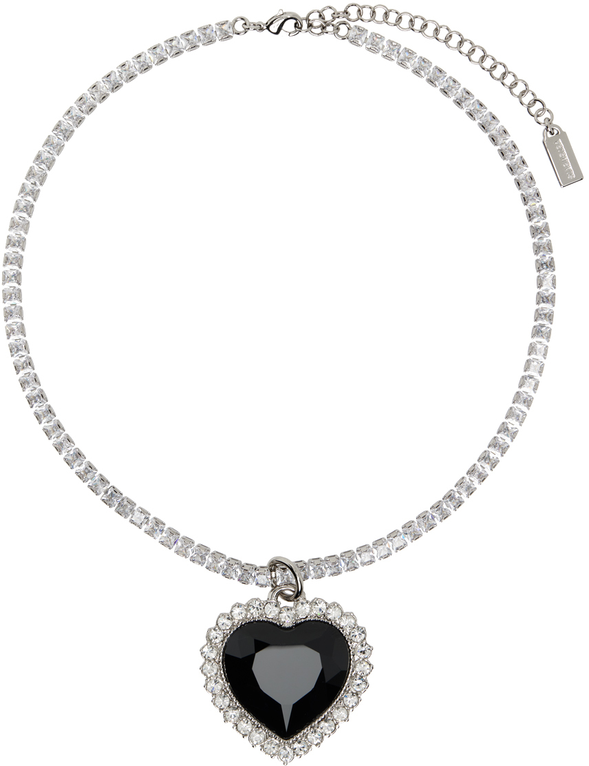 Vetements Silver Crystal Heart Necklace In Black 31% Off