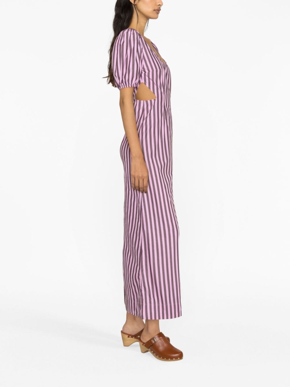 Ganni Striped Cut-Out Organic Cotton Dress In Pink - 74% Off | Editorialist