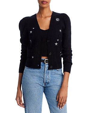Aqua Cashmere Celestial Embroidered Pointelle Cashmere Cardigan ...