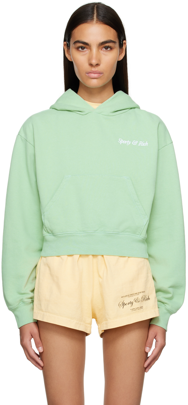 Sporty & Rich Green Cropped Hoodie In Jade/White - 58% Off Sporty & Rich Green Cropped Hoodie In Jade/White - 58% Off