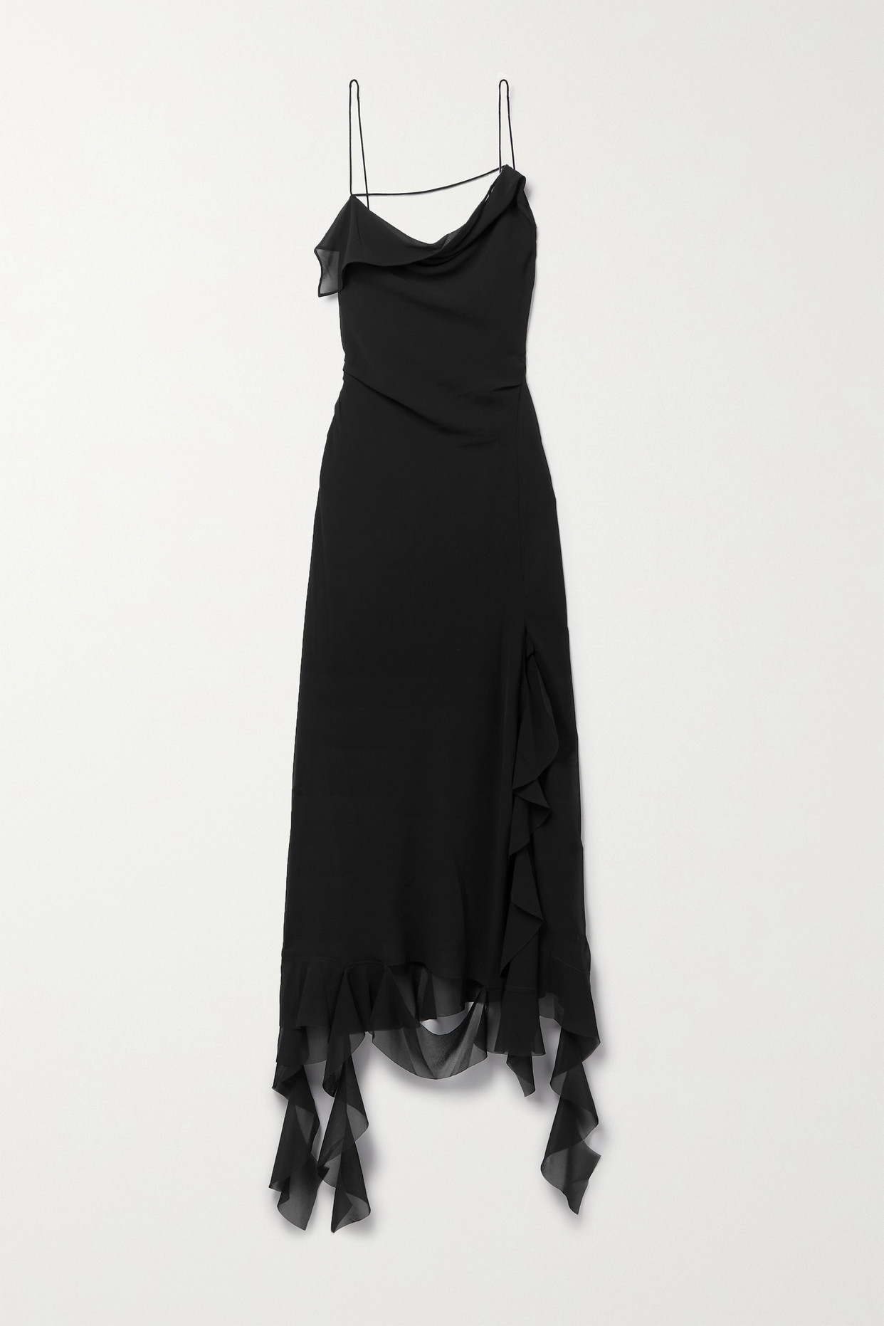 Acne Studios Asymmetric Layered Chiffon Midi Dress In Black - 30% Off