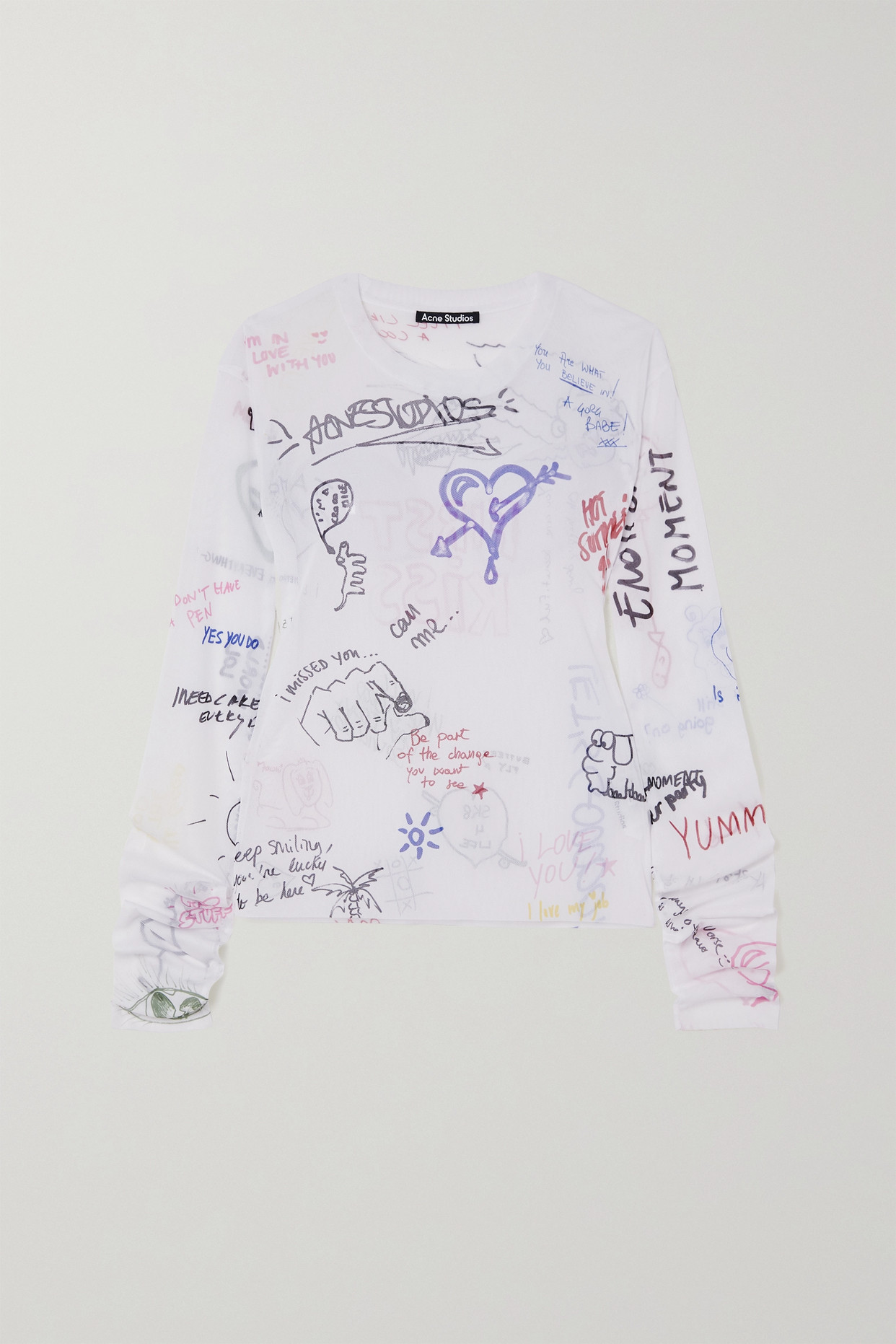 Acne Studios Printed Mesh Top In White - 30% Off | Editorialist
