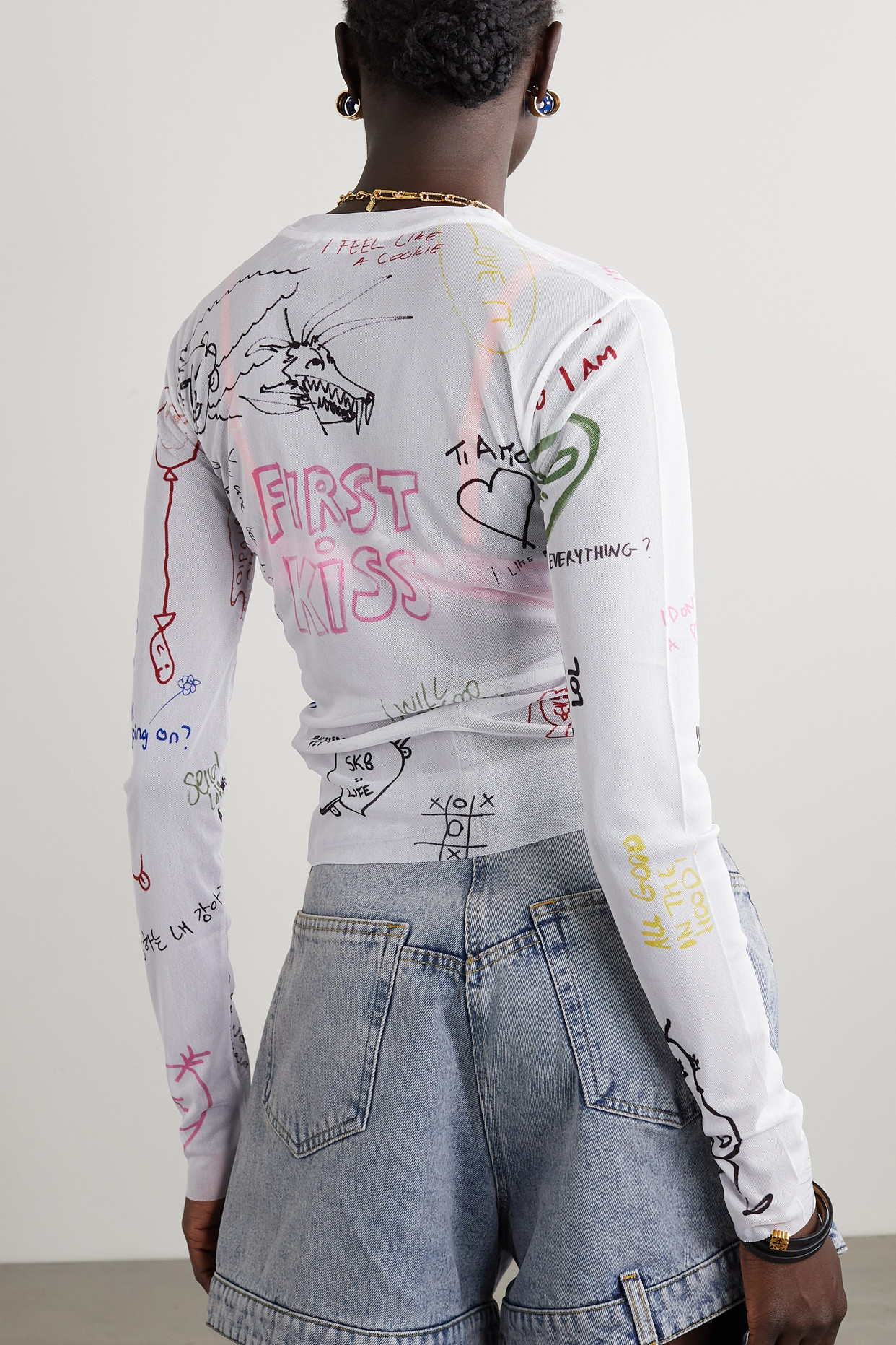 Acne Studios Printed Mesh Top In White - 30% Off | Editorialist