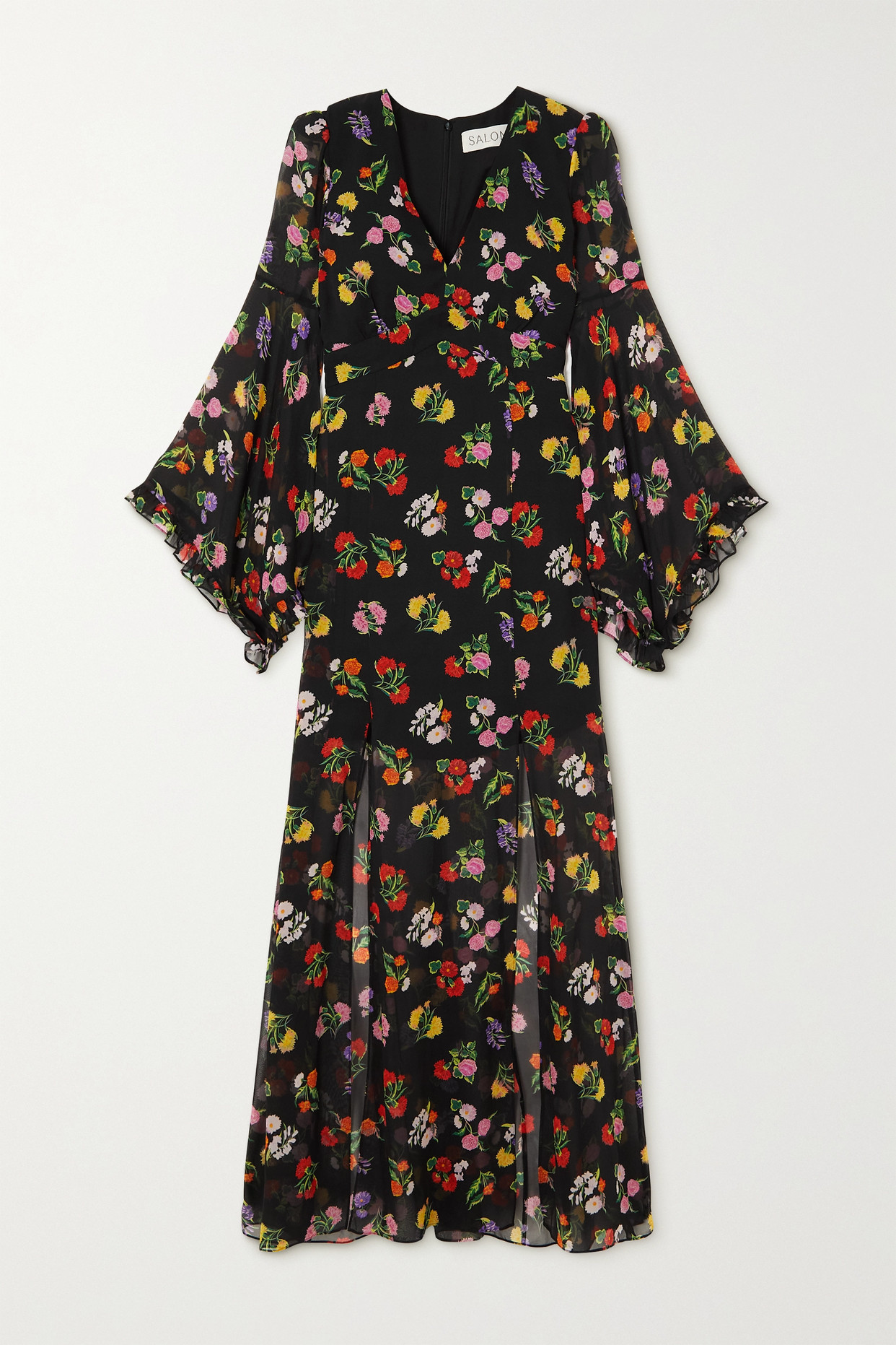 knee length dresses for ladies Yumi Black Floral Satin Pleated Midi Dress main image 1