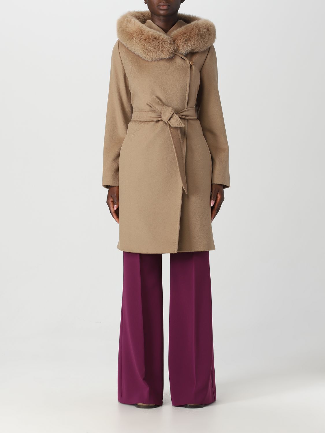 Max Mara Coat In Wool And Fox Fur In Camel - 30% Off | Editorialist