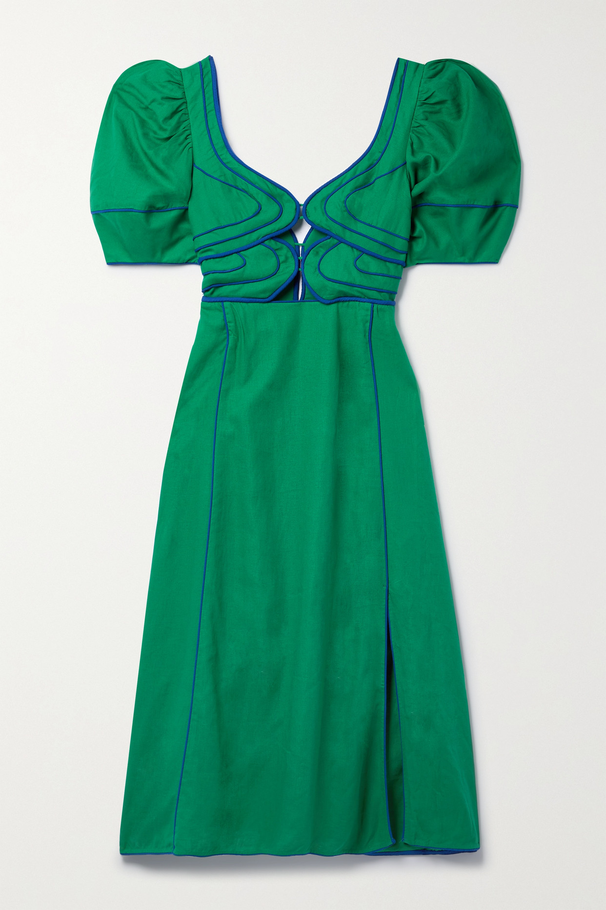 farm rio topstitched midi dress Rent Green topstitched linen dress - Farm Rio