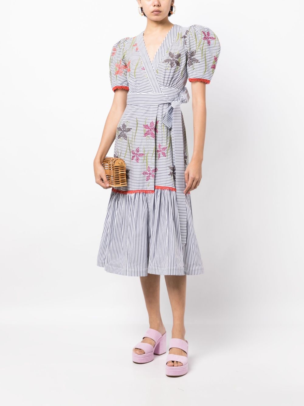 SILVIA TCHERASSI Silvia Tcherassi Floral-Embroidered Striped Midi Dress