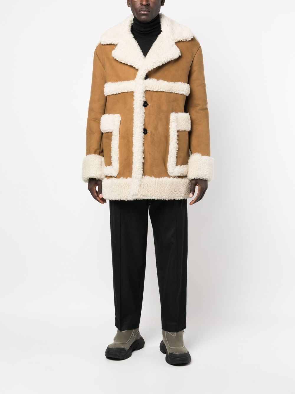 SACAI Faux-Shearling Single-Breasted Coat