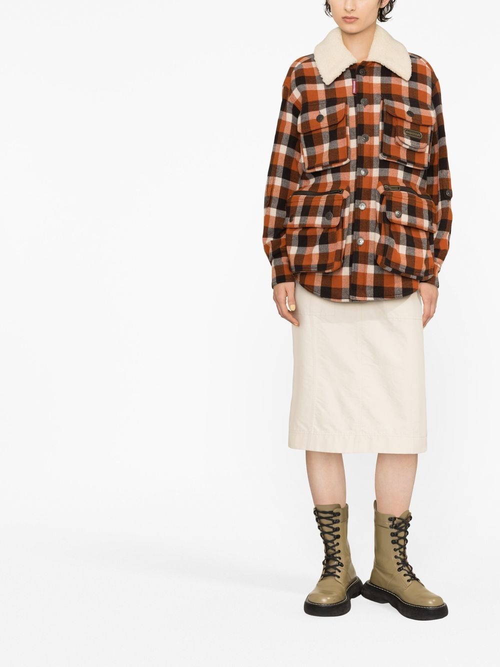 DSQUARED2 Dsquared2 Check-Pattern Virgin Wool Blend Jacket with Shearling Collar