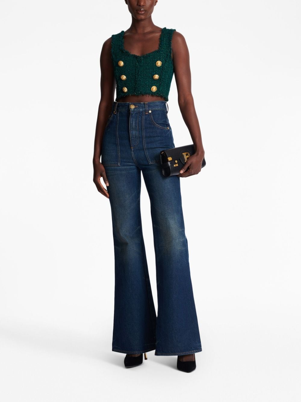 BALMAIN Balmain 6-Buttons Tweed Cropped Top
