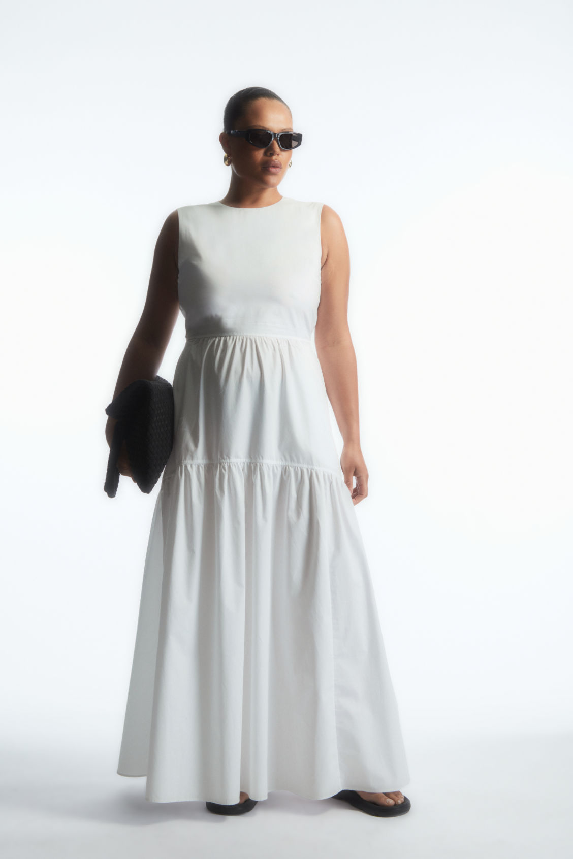 cos open back tiered midi dress Cos Open-Back Tiered Midi Dress In White - 60% Off