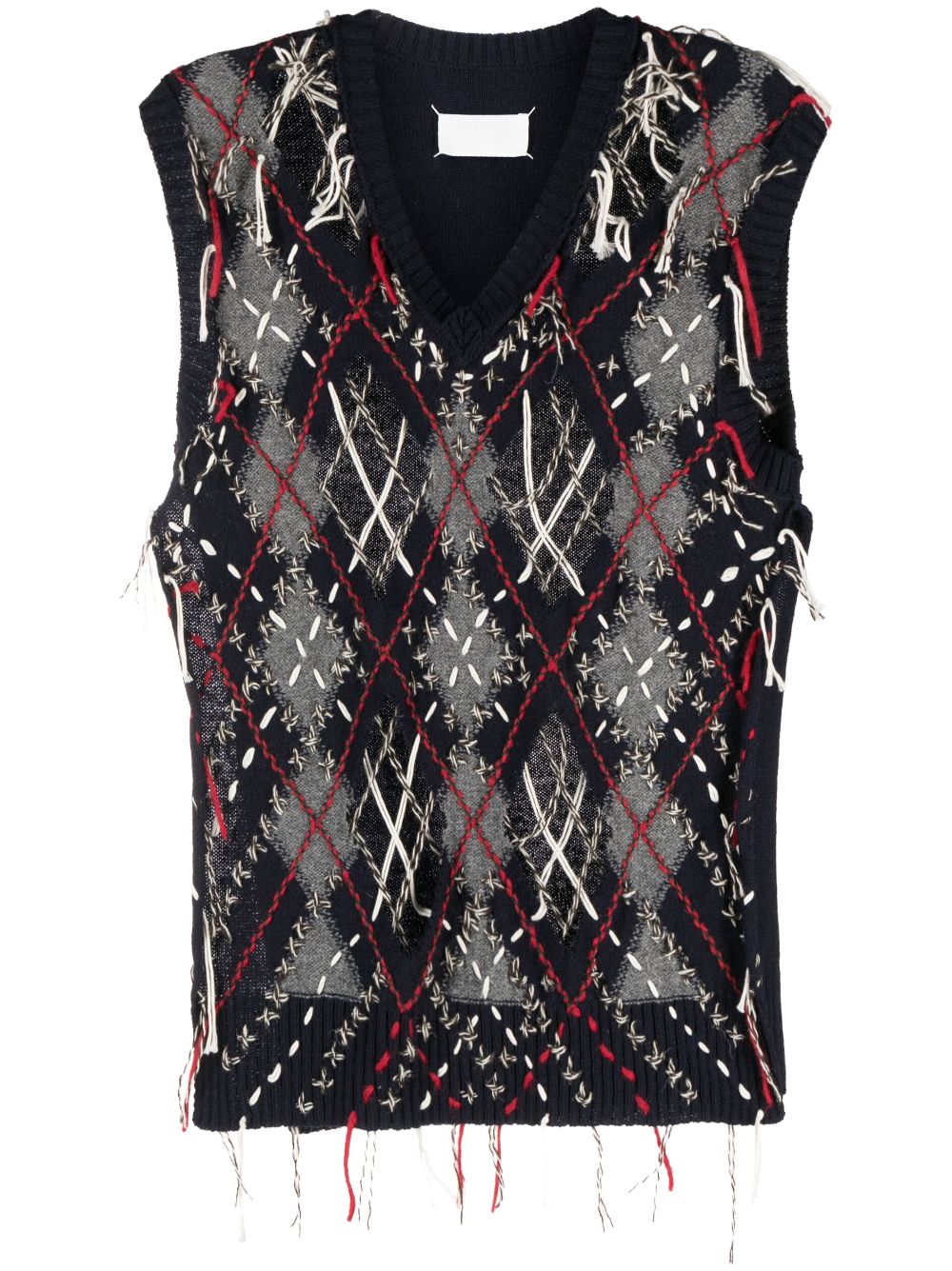 Maison Margiela Cut-Out Intarsia Knit Vest In Blue - 66% Off