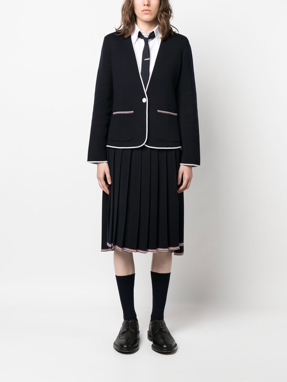 THOM BROWNE Thom Browne Contrasting-Trim Collarless Jacket