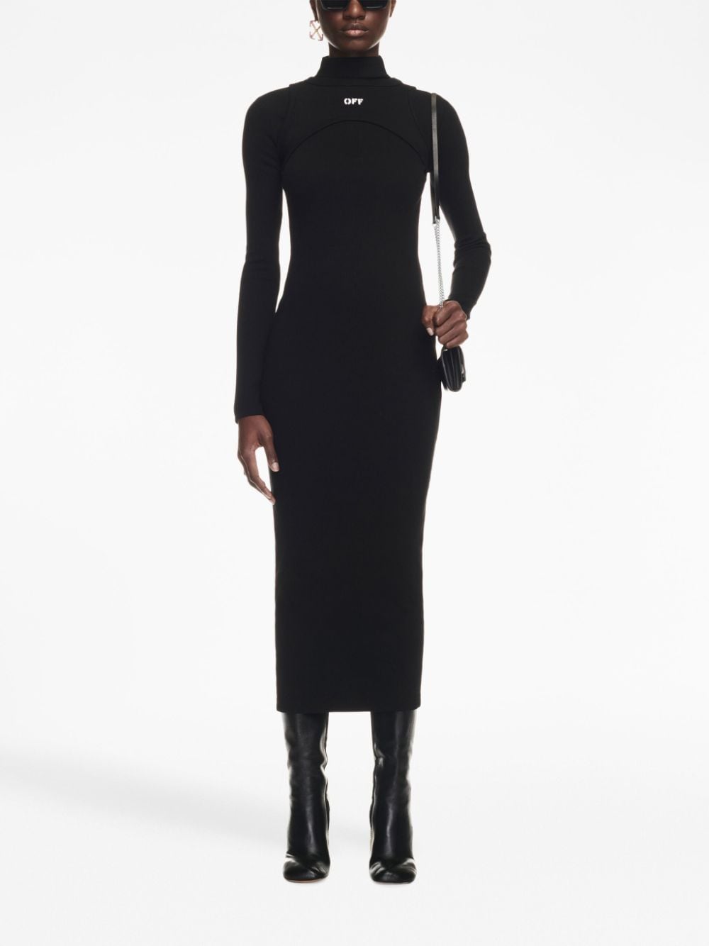 Off-white Ribbed Turtleneck Midi Dress - Black