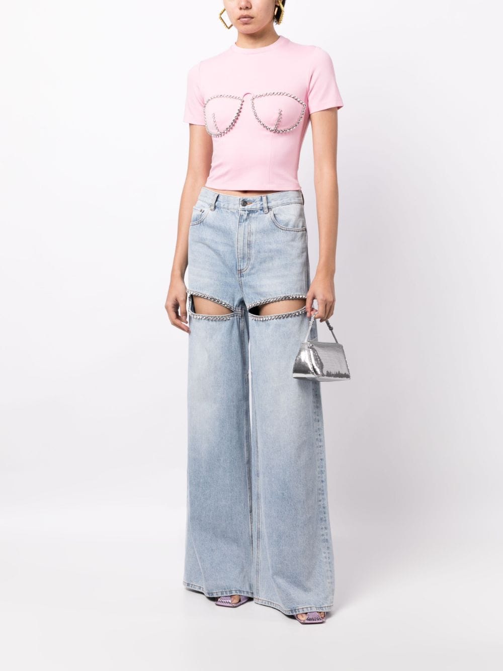 AREA AREA Crystal-Embellished Bustier T-Shirt