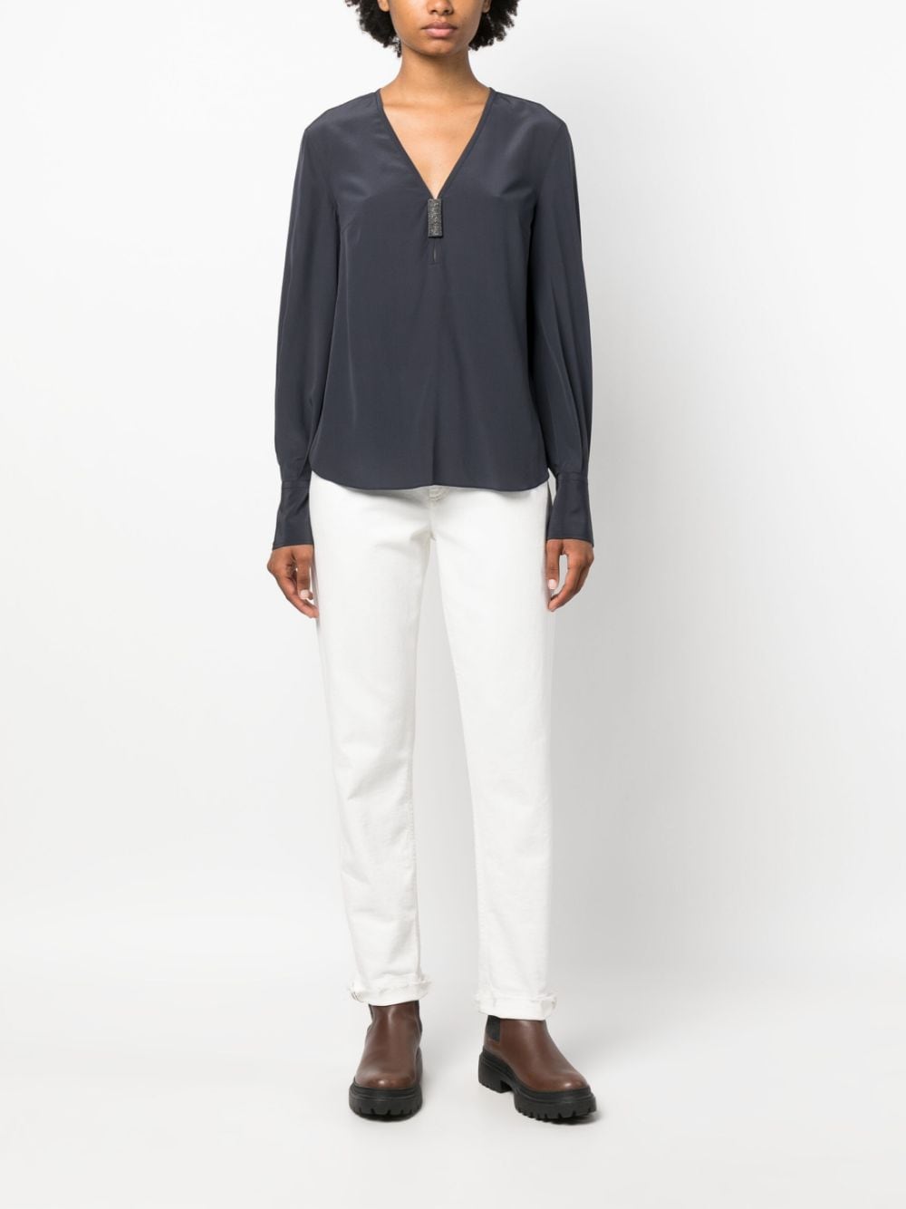 BRUNELLO CUCINELLI Brunello Cucinelli bead-detail silk blouse