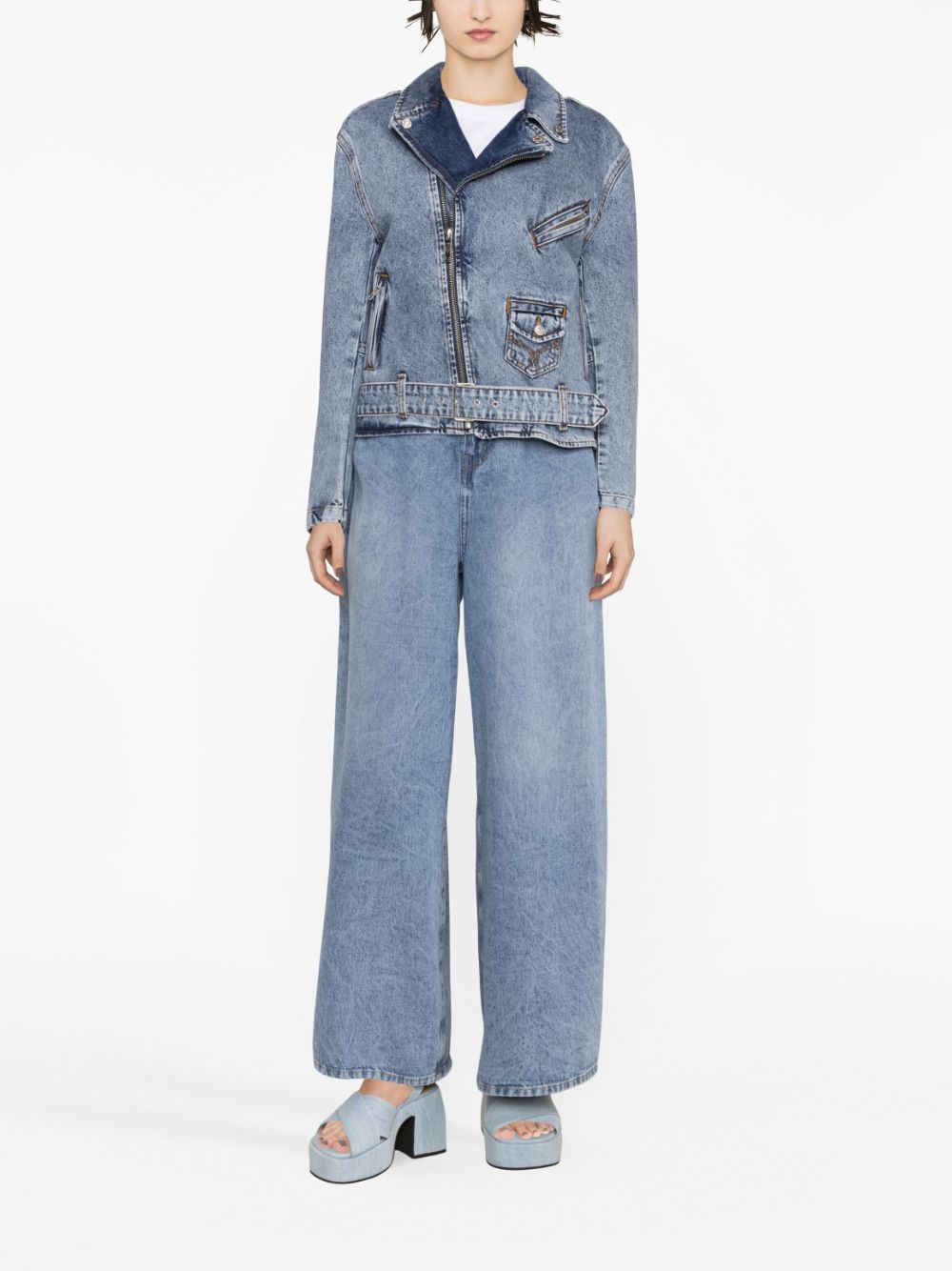 MOSCHINO MOSCHINO JEANS Crystal-Embellished Denim Biker Jacket