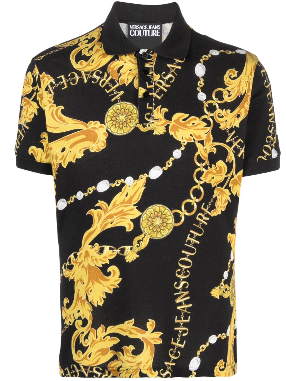 Versace Baroque-Pattern Polo Shirt In Black - 35% Off | Editorialist