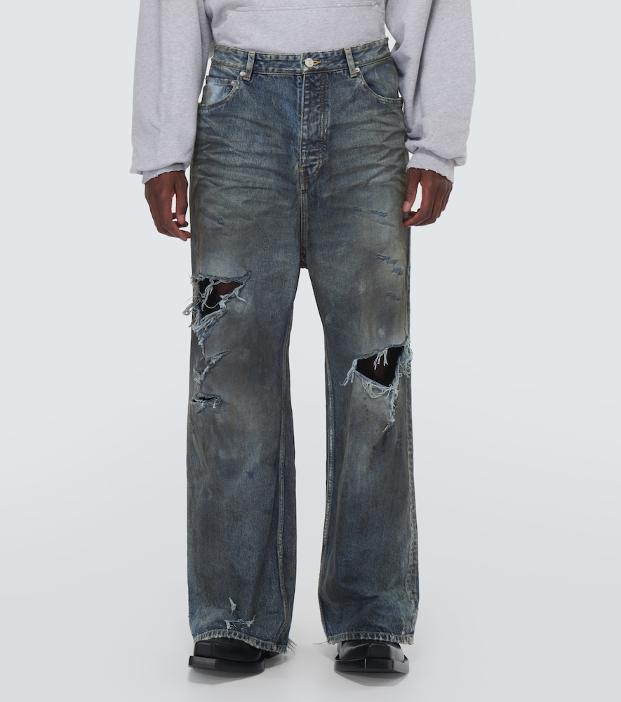 Balenciaga Distressed Wide-Leg Jeans - Blue | Editorialist