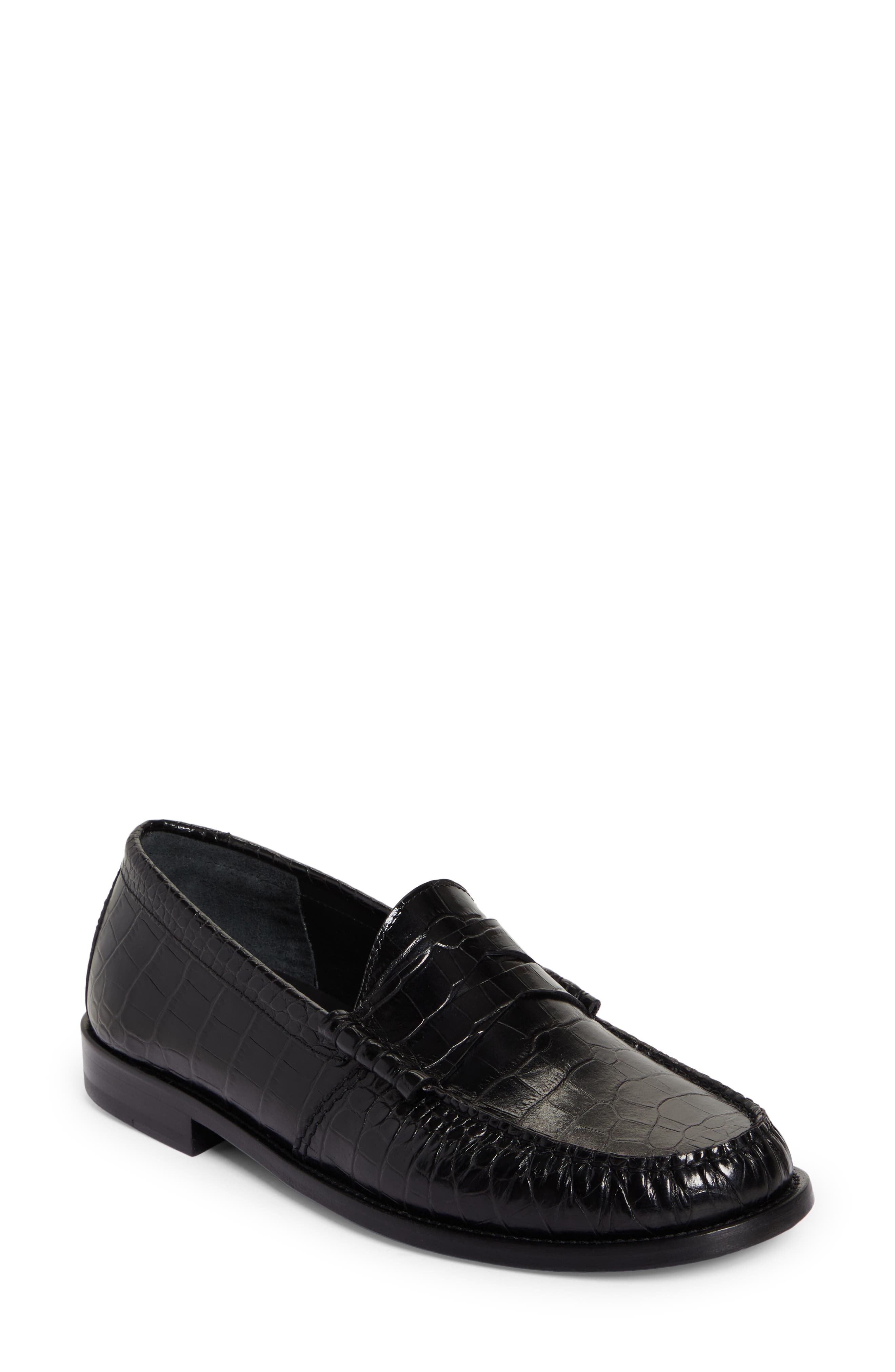 Rhude Croc Embossed Penny Loafer In Black Croc - 70% Off 