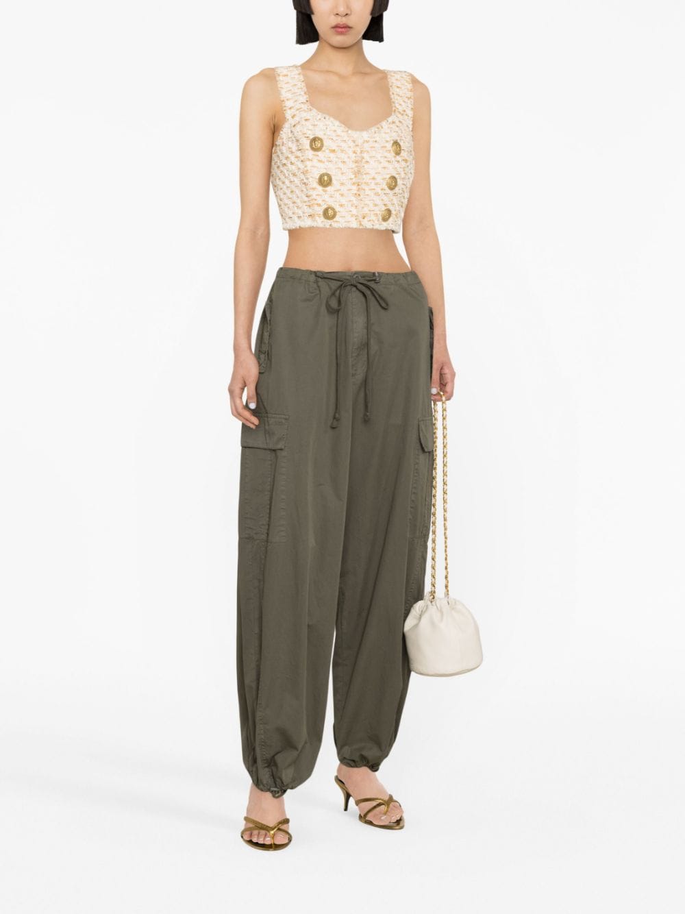 BALMAIN Balmain Button-Embellished Tweed Cropped Top