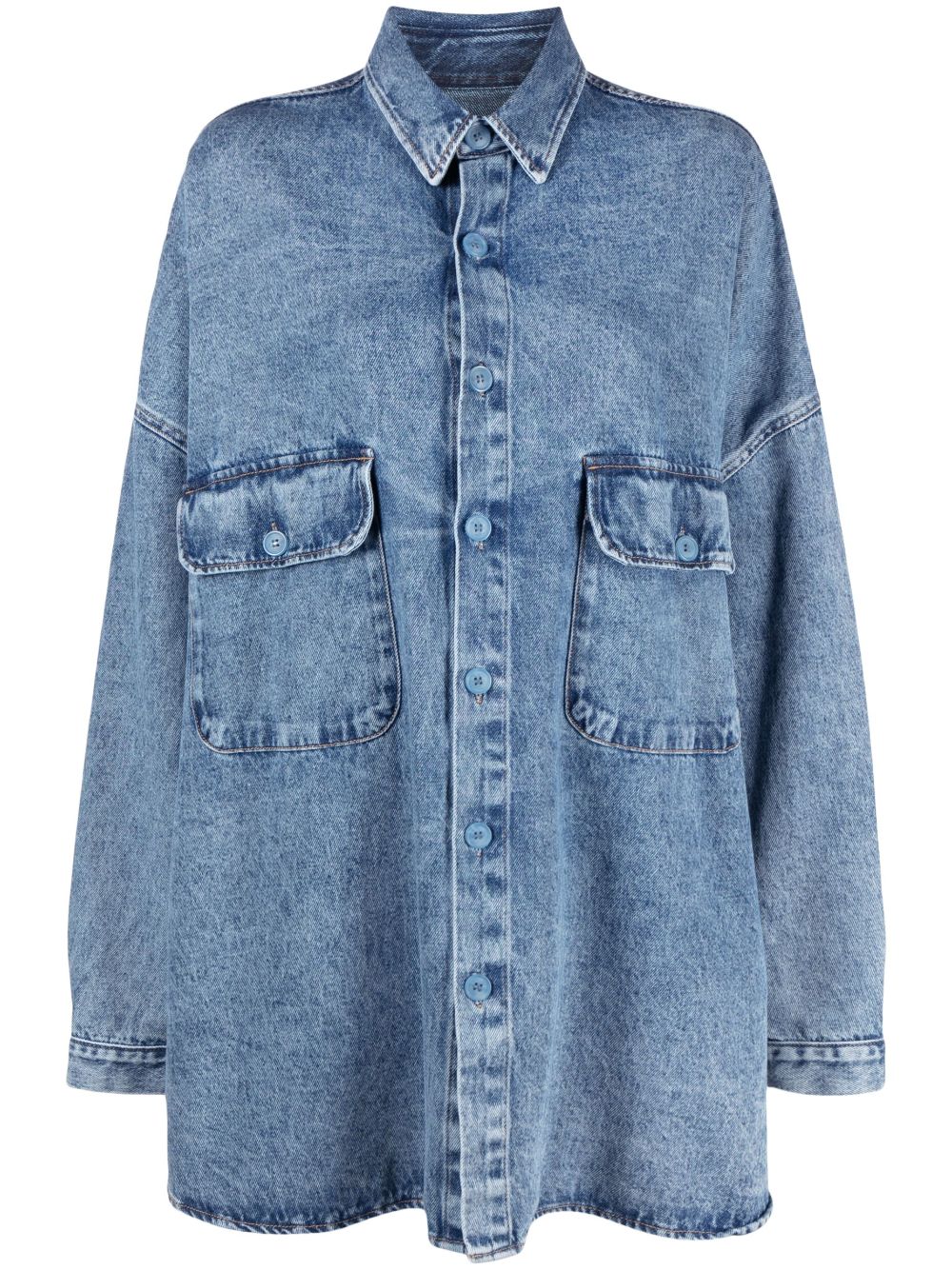 The Frankie Shop Dallas Button-Up Oversized Denim Shirt In Blue