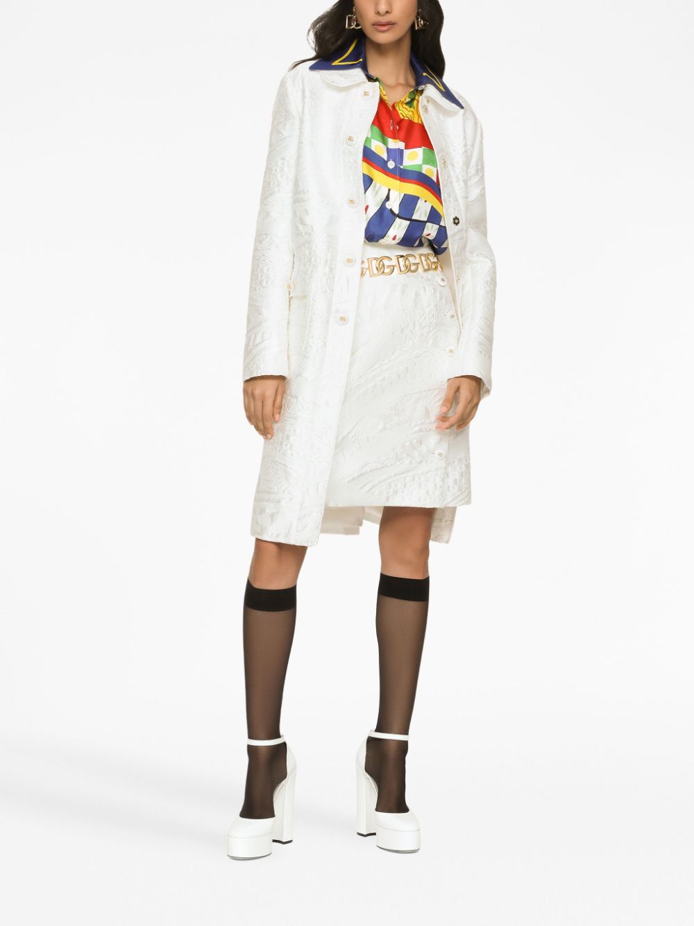 DOLCE & GABBANA Dolce & Gabbana Floral-Jacquard Belted Coat