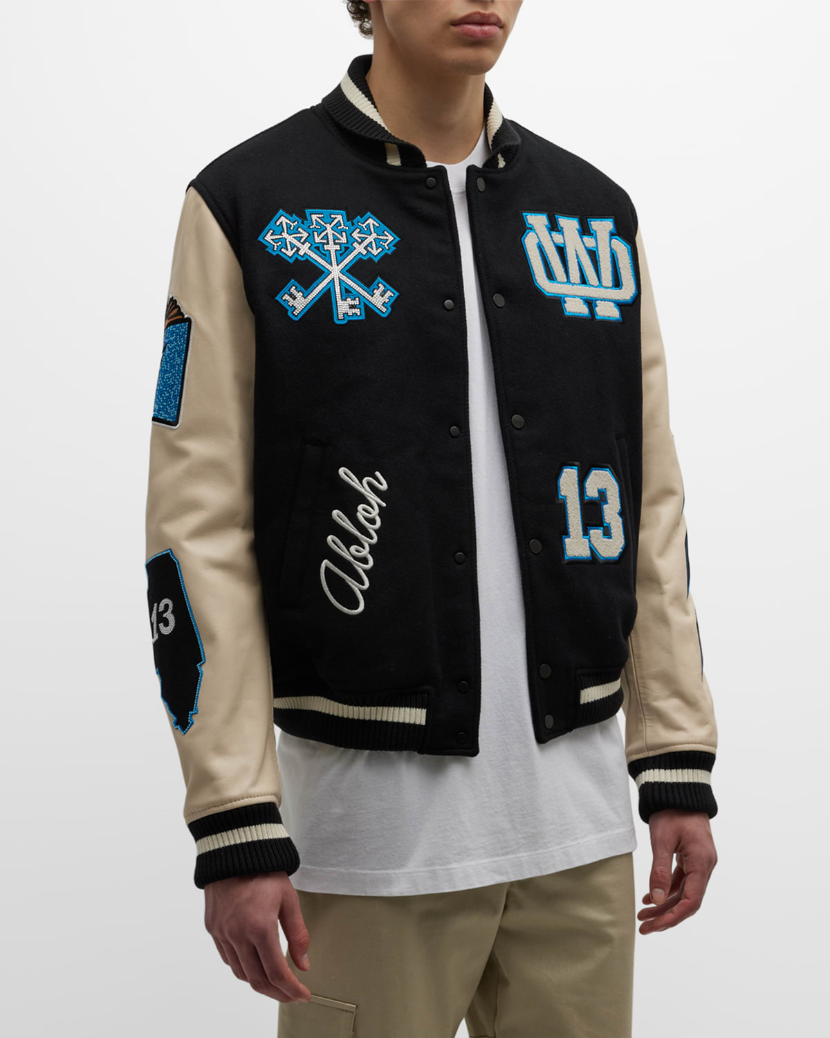 Off-White Crystal Graphics Varsity Jacket In Black Peac 63% Off
