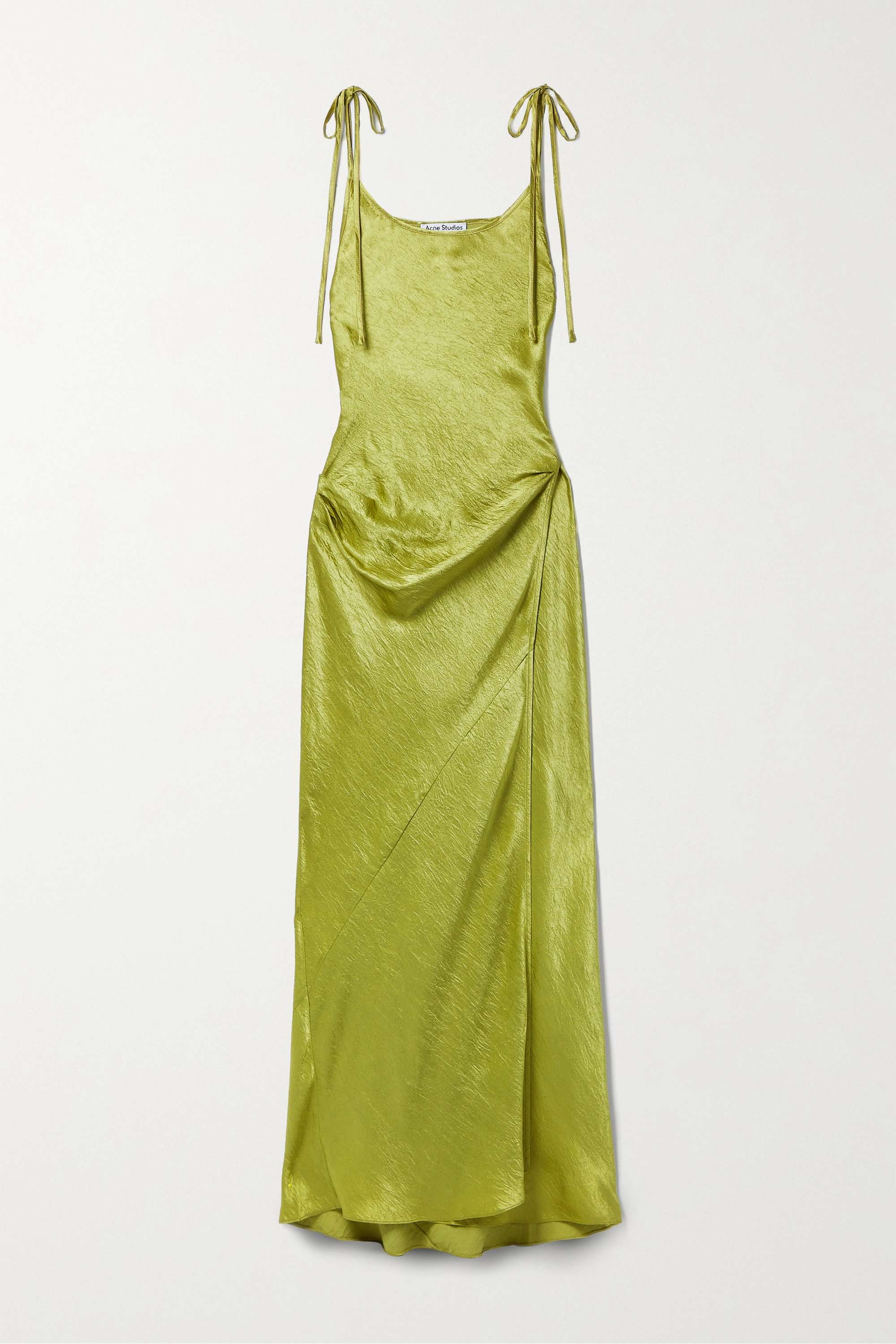 Acne Studios Hammered-Satin Midi Wrap Dress In Chartreuse 30