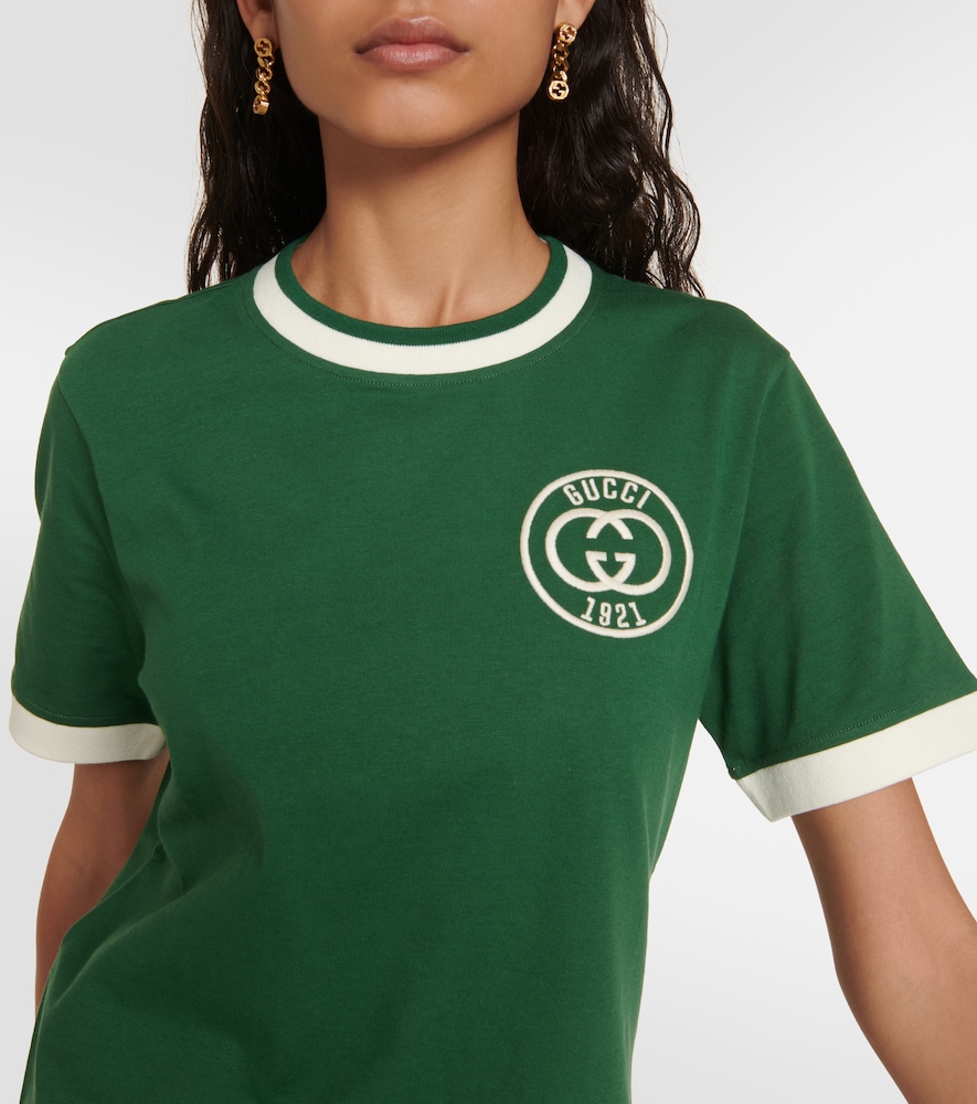 GUCCI グリーン Tシャツ #1921 Gucci Logo Embroidered Cotton T-Shirt - Green | Editorialist